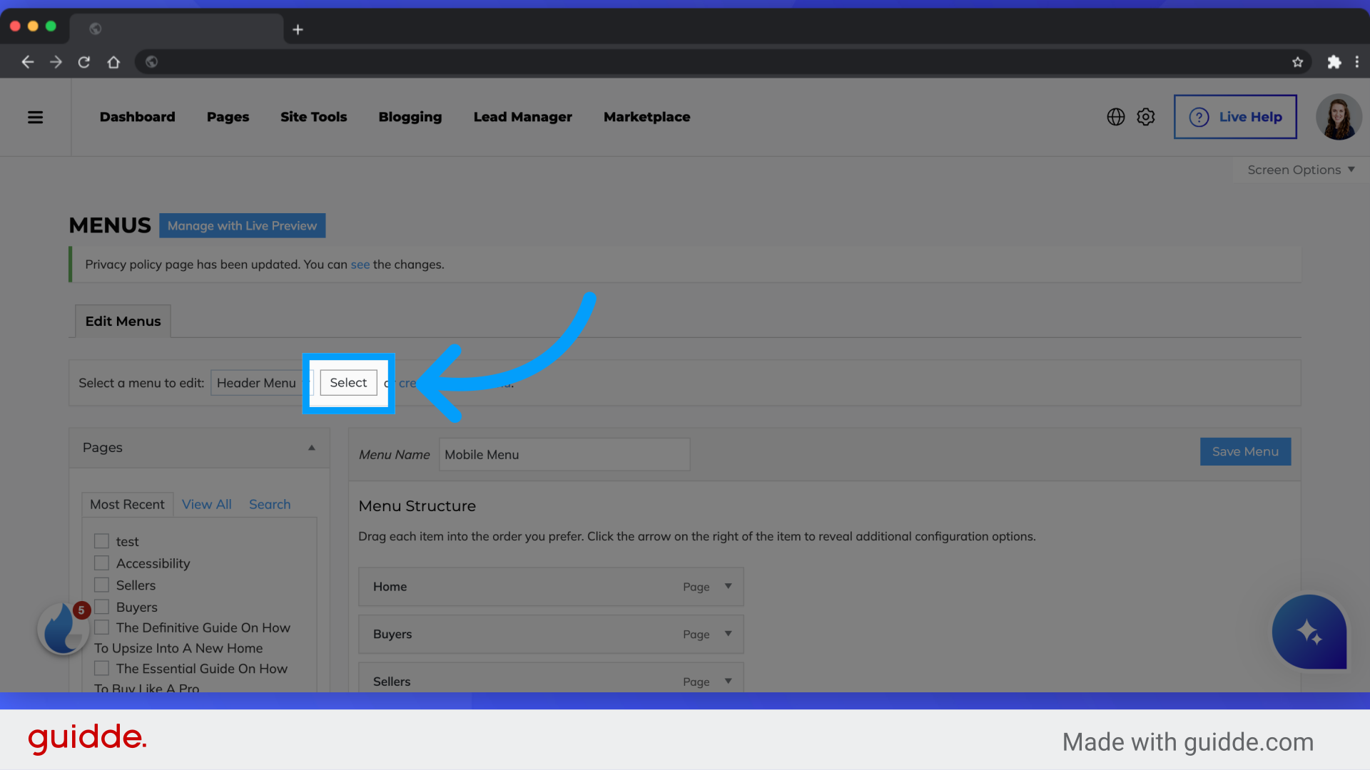 Menu: How to Add a Page to Your Dropdown Menu