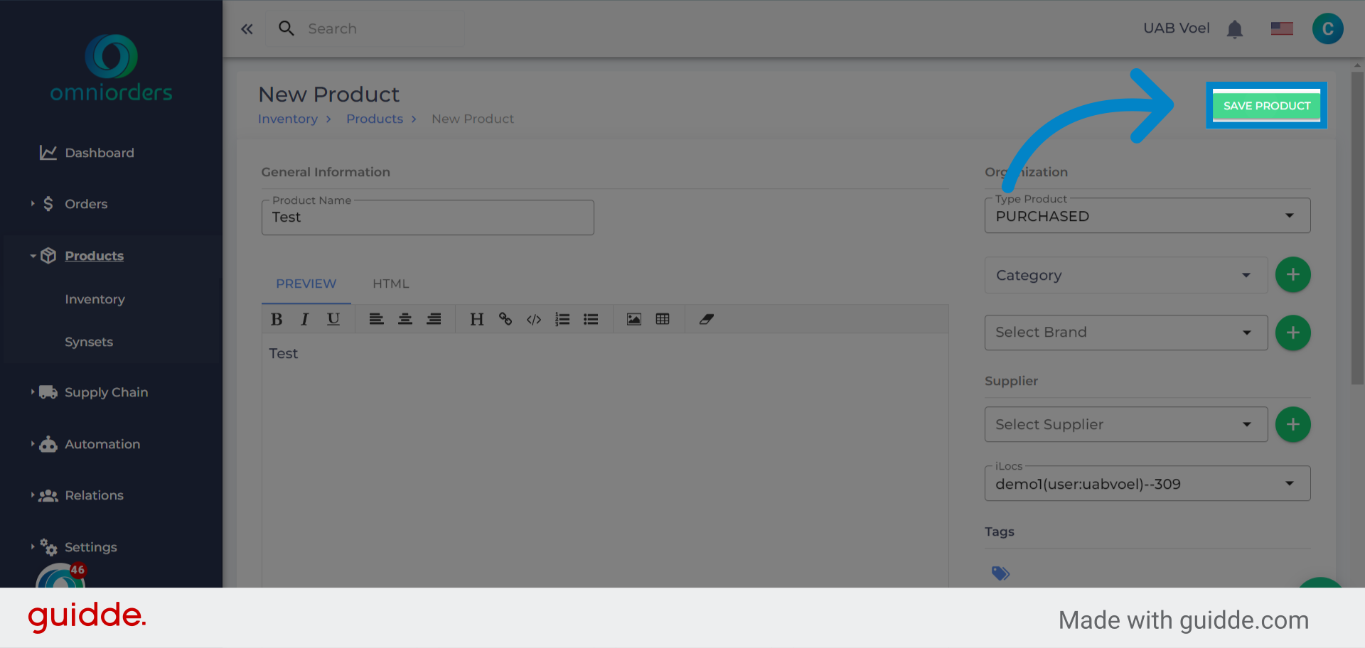 Adding first SKUs to OmniOrders : OmniOrders