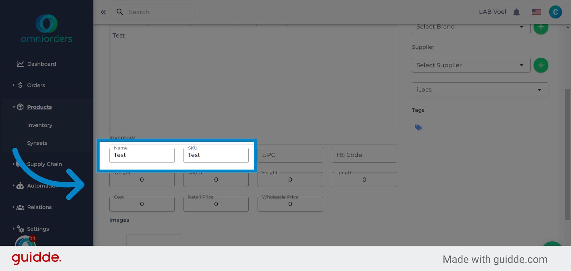 Adding first SKUs to OmniOrders : OmniOrders