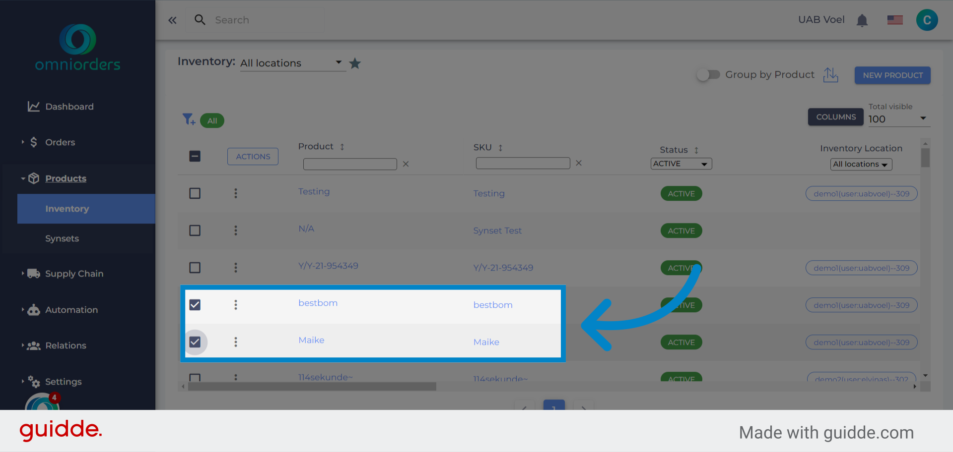 Assign inventory location - OmniOrders : OmniOrders