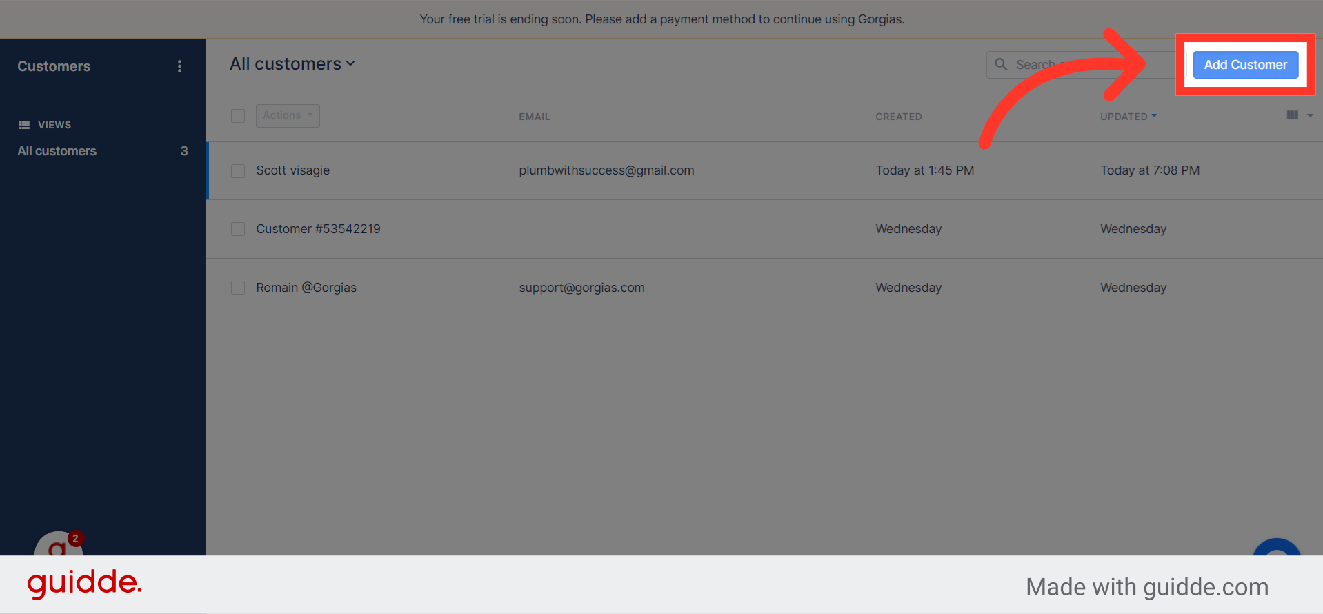 How to add customers to Gorgias - Guidde | Gallery