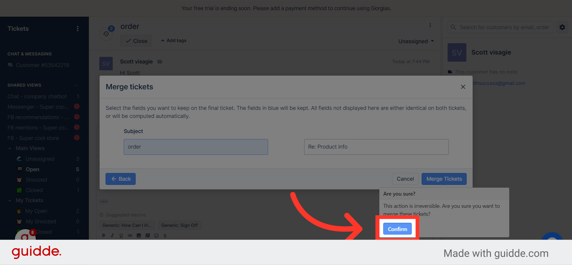 How to merge tickets on Gorgias - Guidde | Gallery