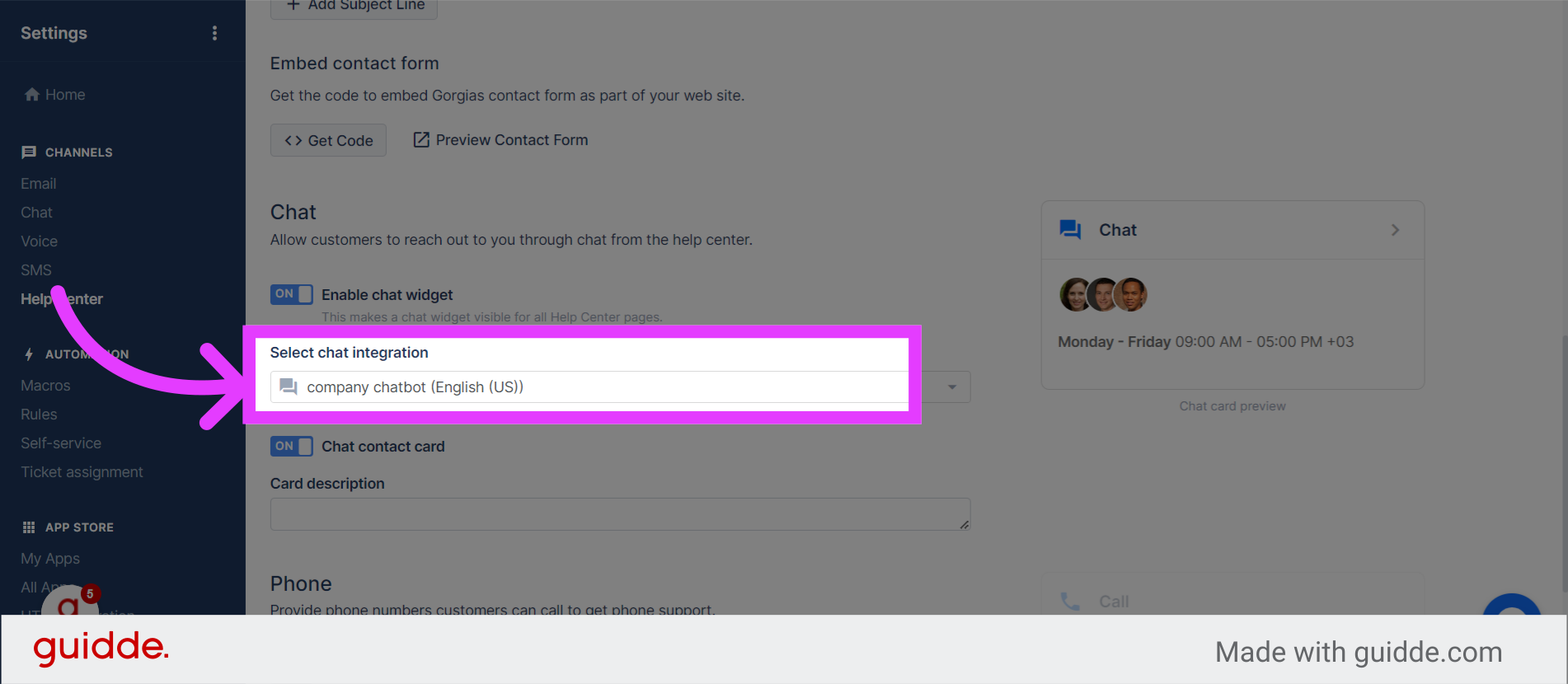 How to add chat widget to help center on Gorgias - Guidde | Gallery