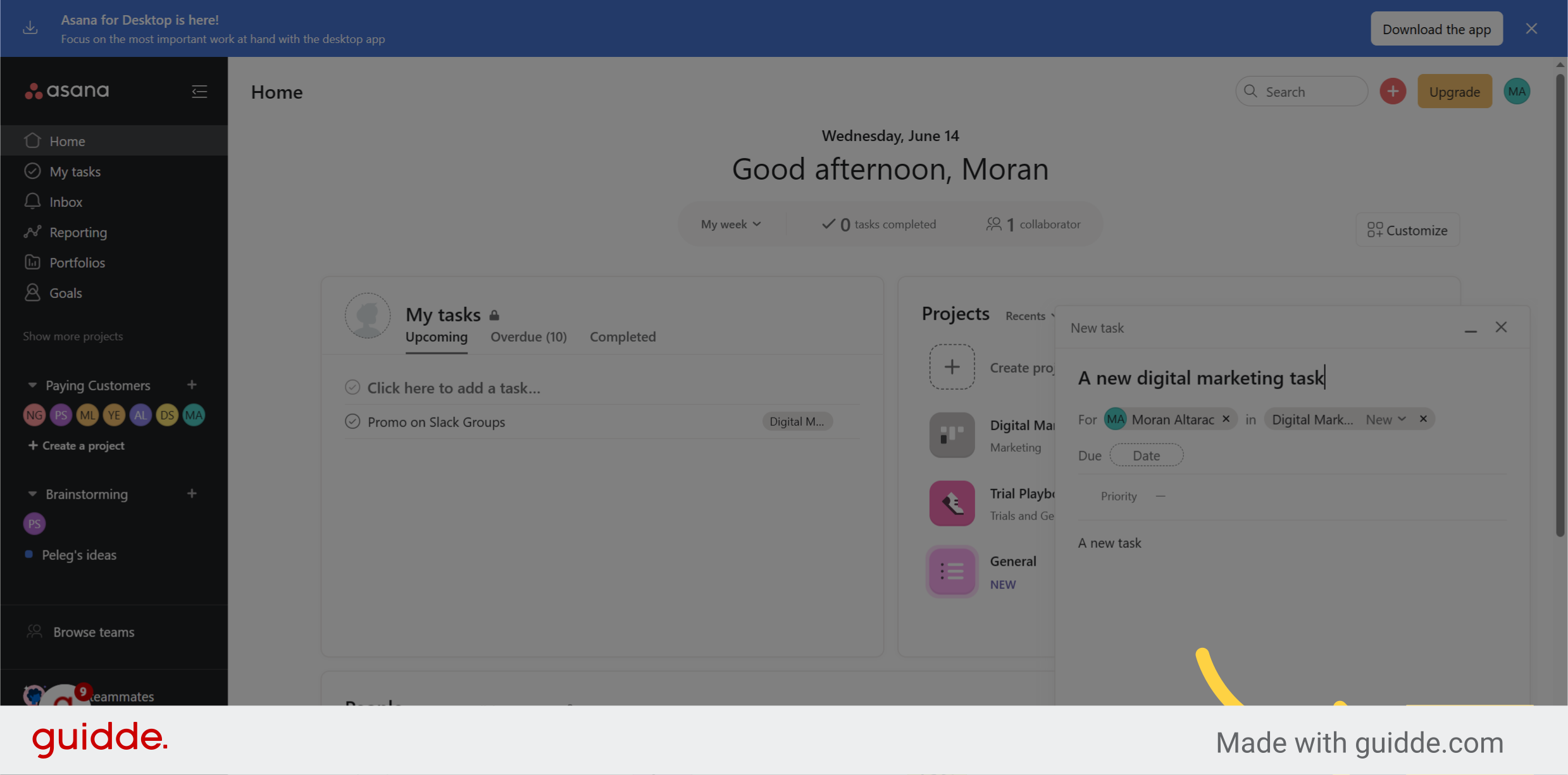 How to create a new task in asana - Guidde | Gallery