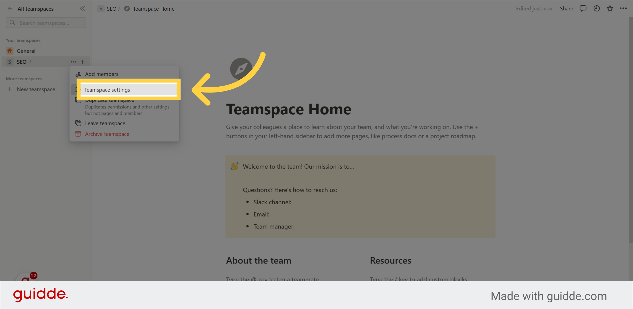 How to delete a Teamspace in notion - Guidde | Gallery