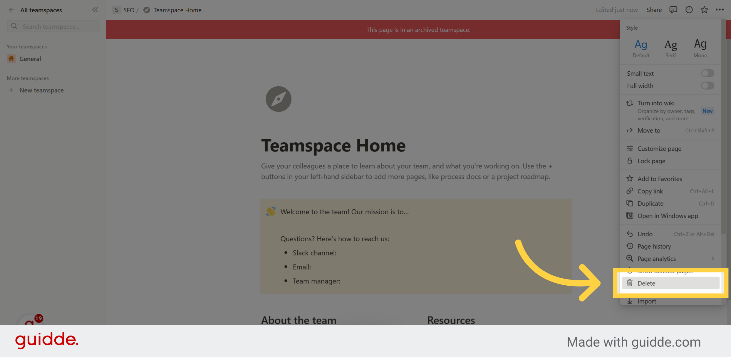 How to delete a Teamspace in notion - Guidde | Gallery