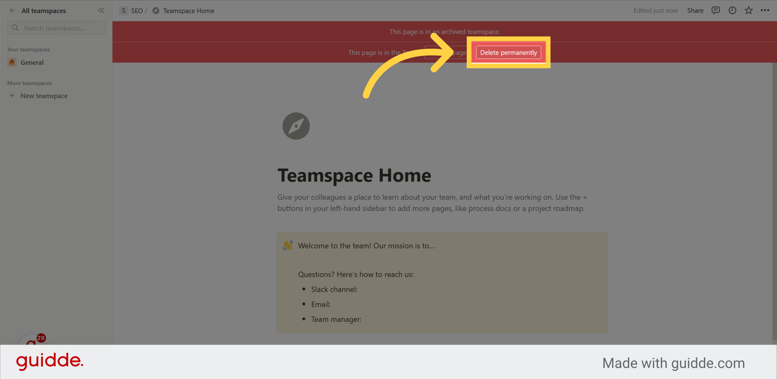 How to delete a Teamspace in notion - Guidde | Gallery
