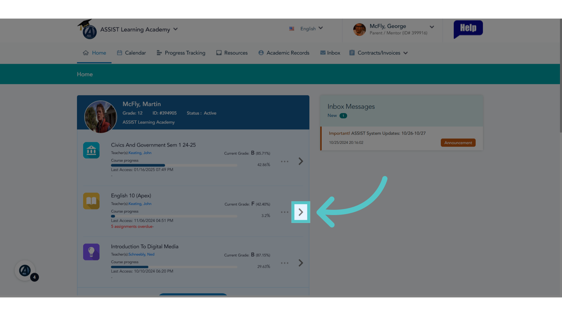 View Student Progress Details – ASSIST