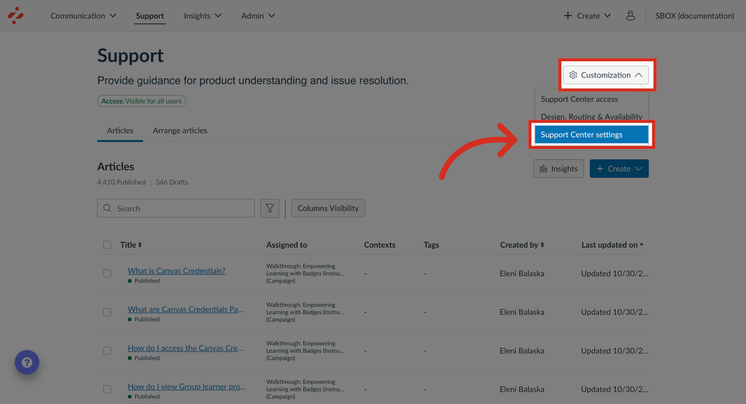 What are the Support Center settings? - Instructure Community - 620887