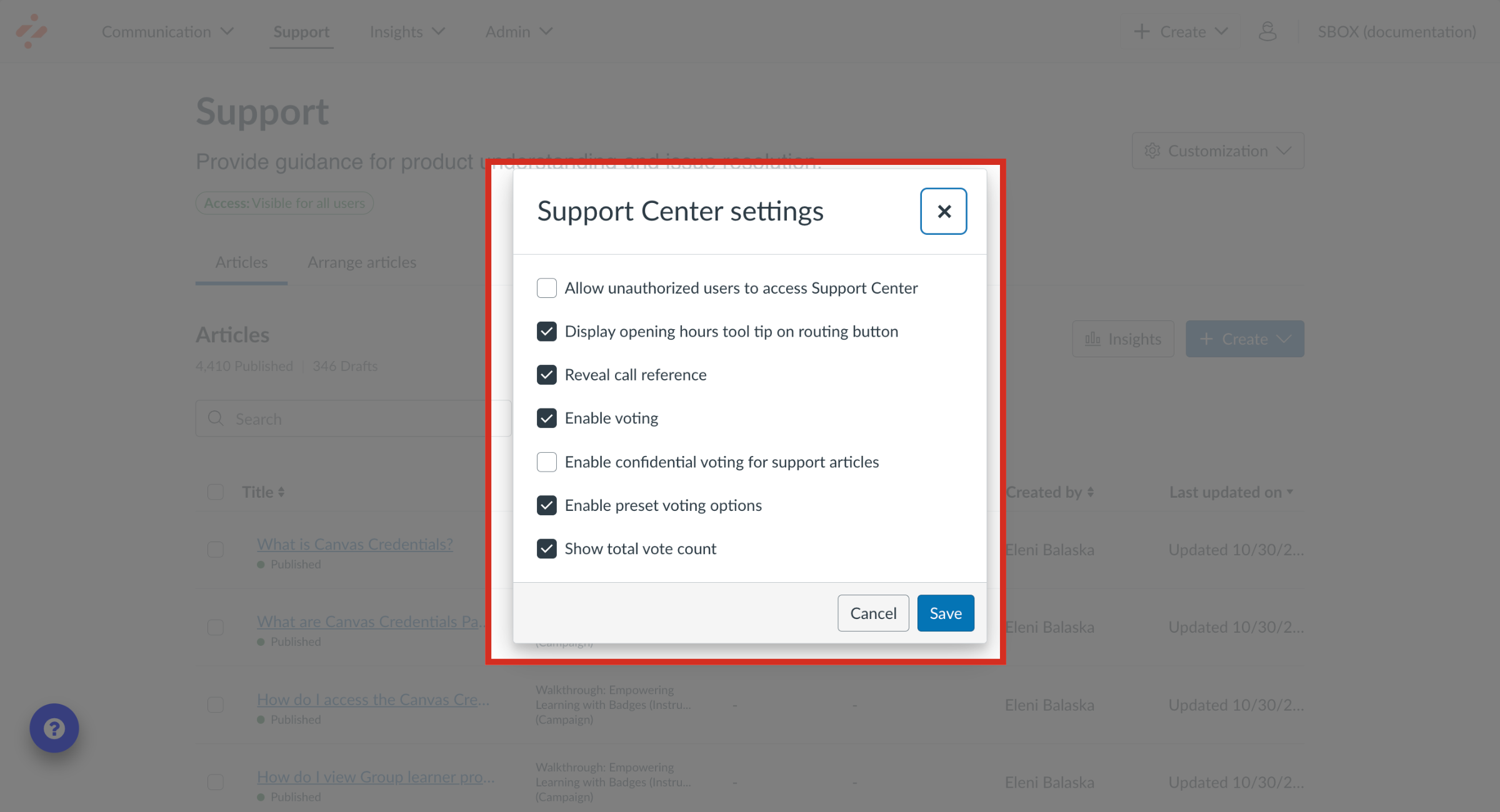 What are the Support Center settings? - Instructure Community - 620887