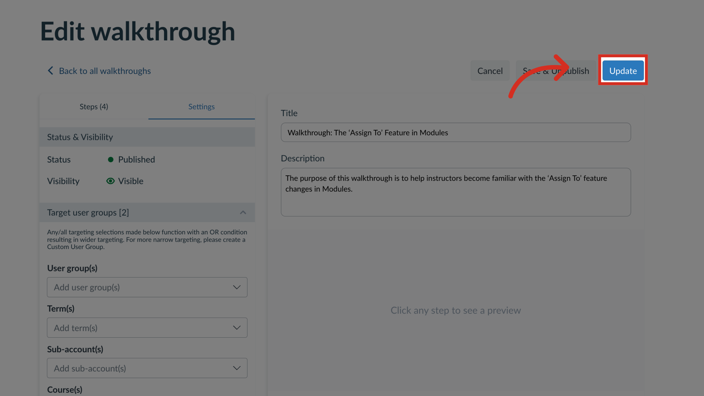 How do I add a Walkthrough to an existing campaign... - Instructure ...