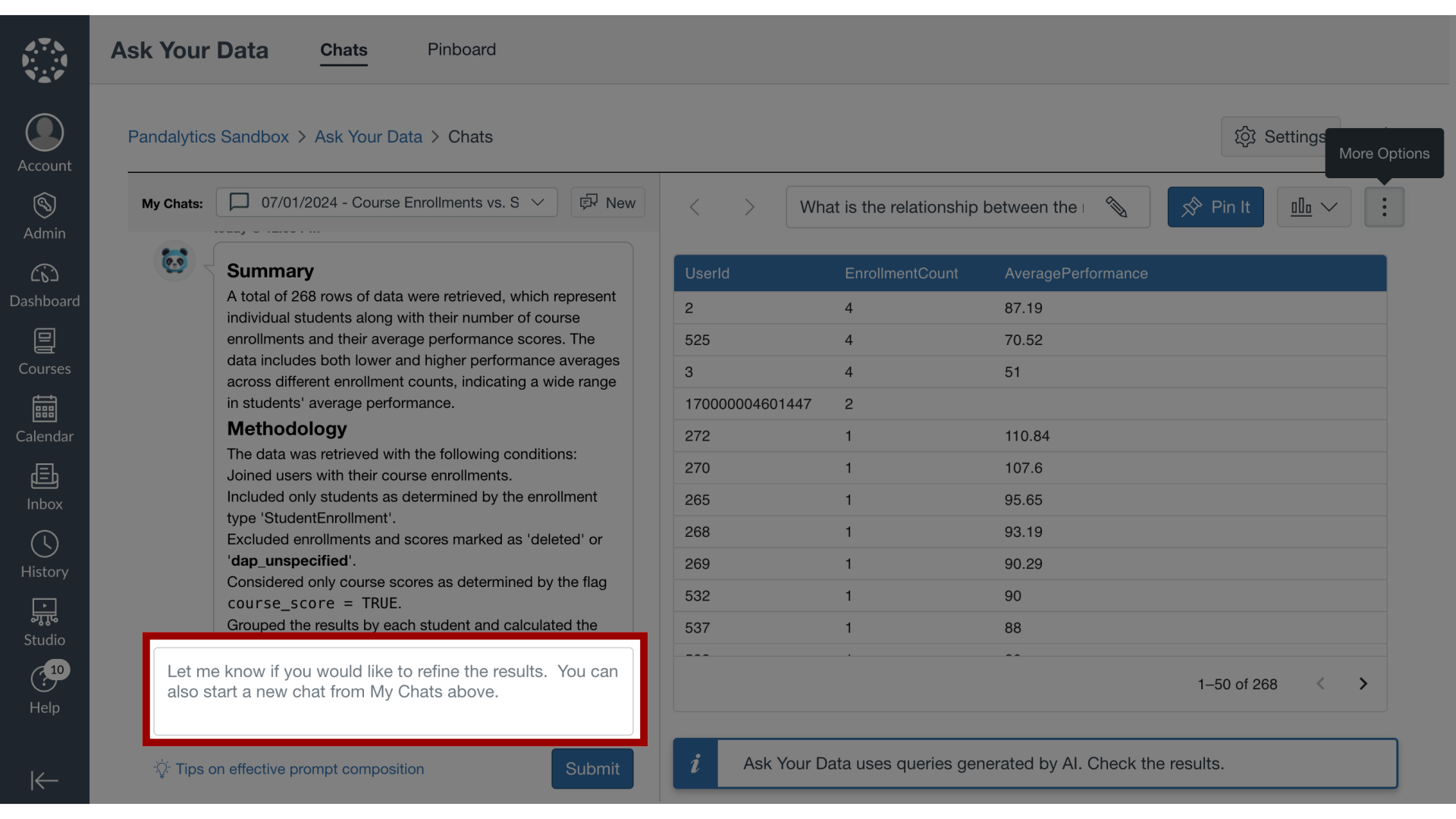 How do I utilize the AI for Ask Your Data? - Instructure Community - 608454