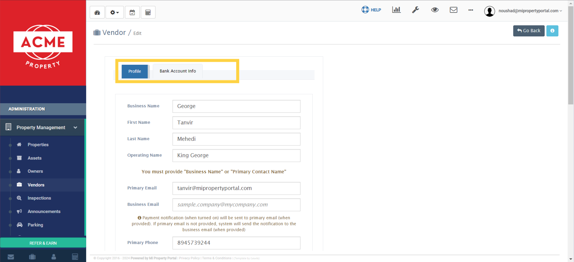 How to Save a Vendor Bank Account? - Mi Property Portal Help Center
