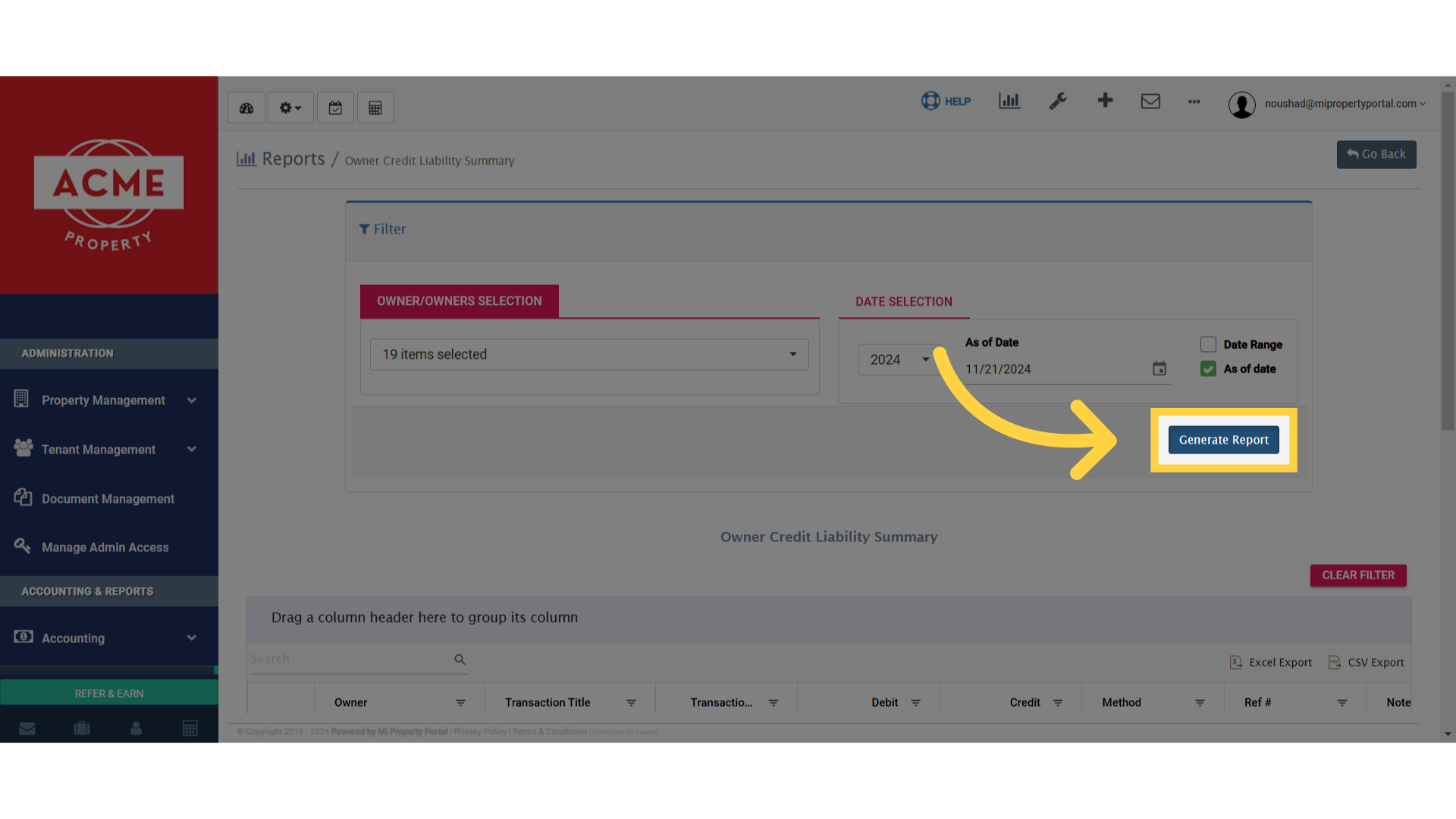 How to Generate Owner Credit Liability Summary Report? - Mi Property ...