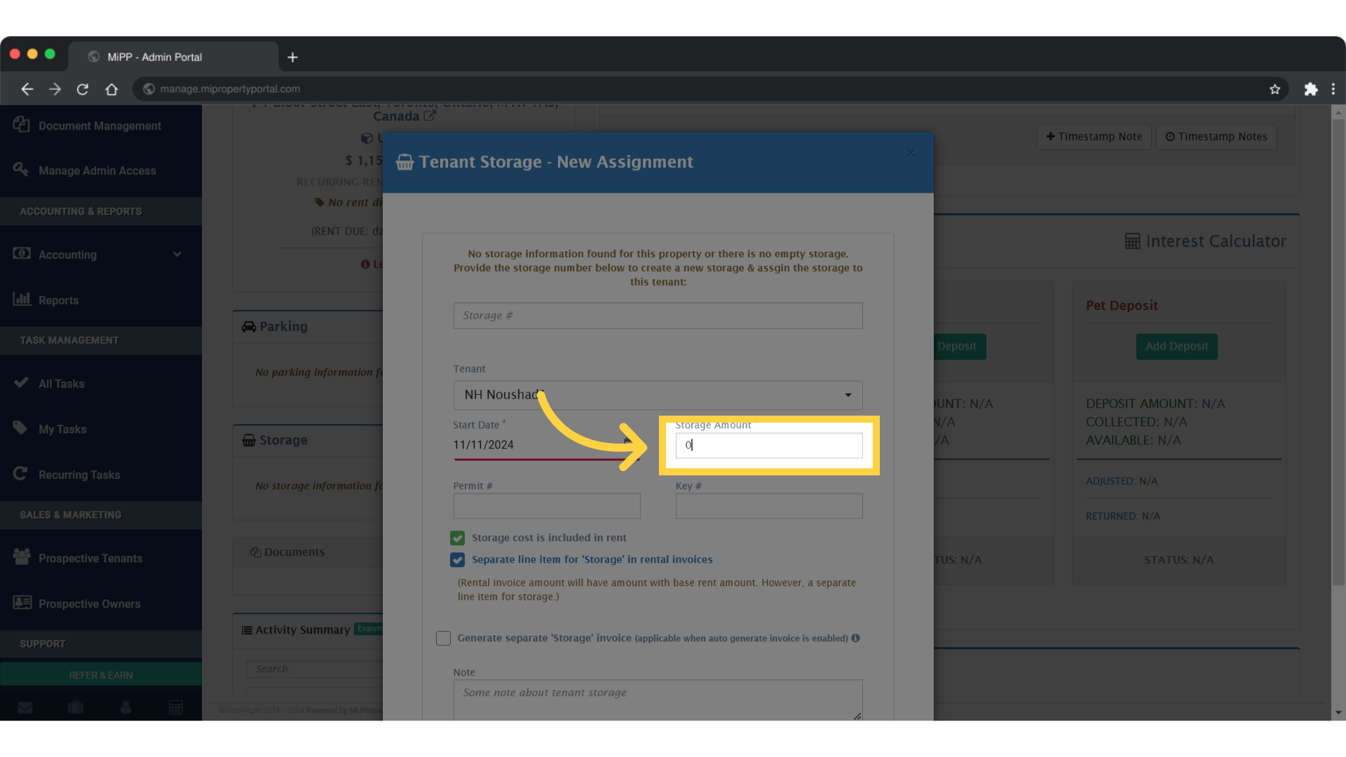 How to Add Storage for a Tenant? - Mi Property Portal Help Center