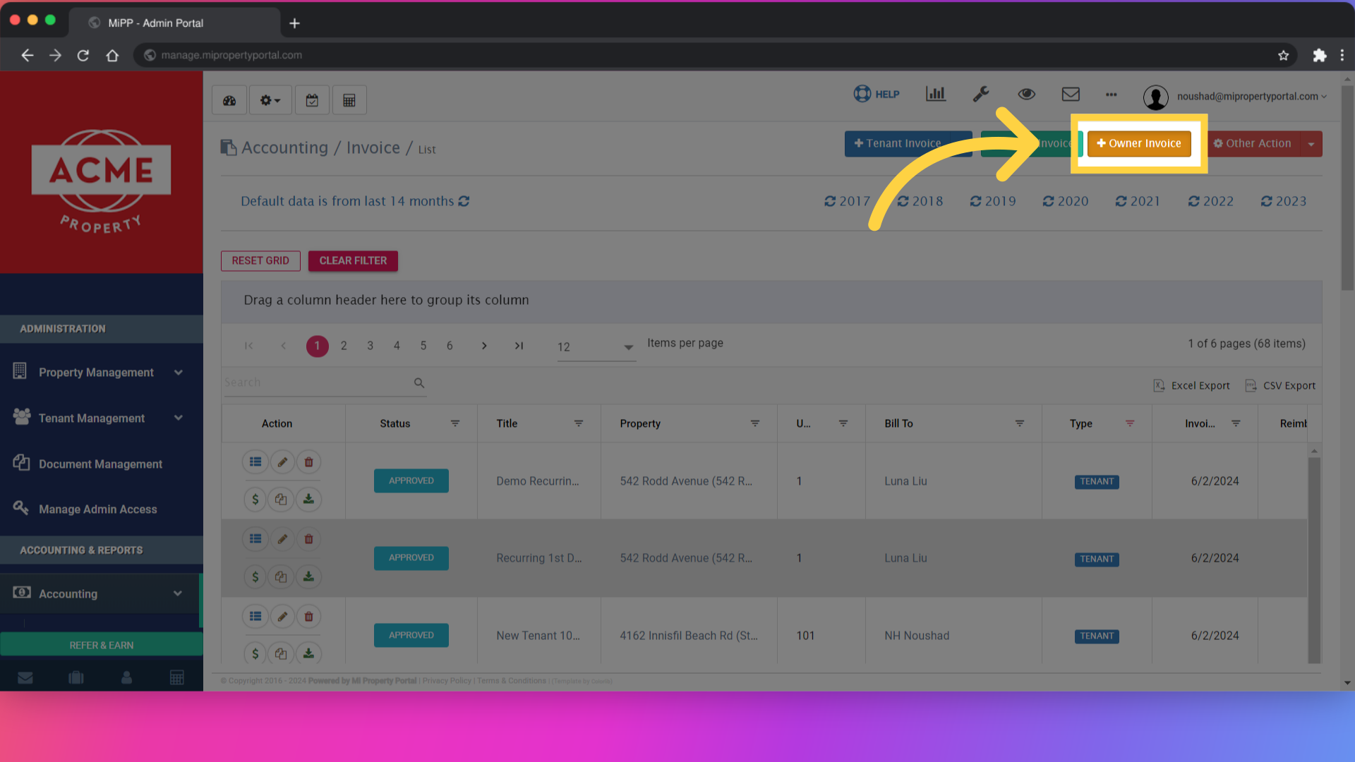 How to create an Owner Invoice? - Mi Property Portal Help Center