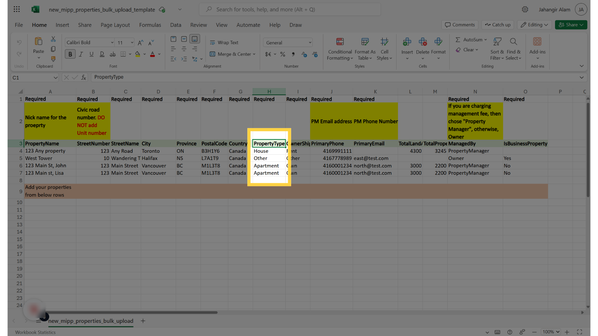 How to Fill Property Data Upload Template? - Mi Property Portal Help Center