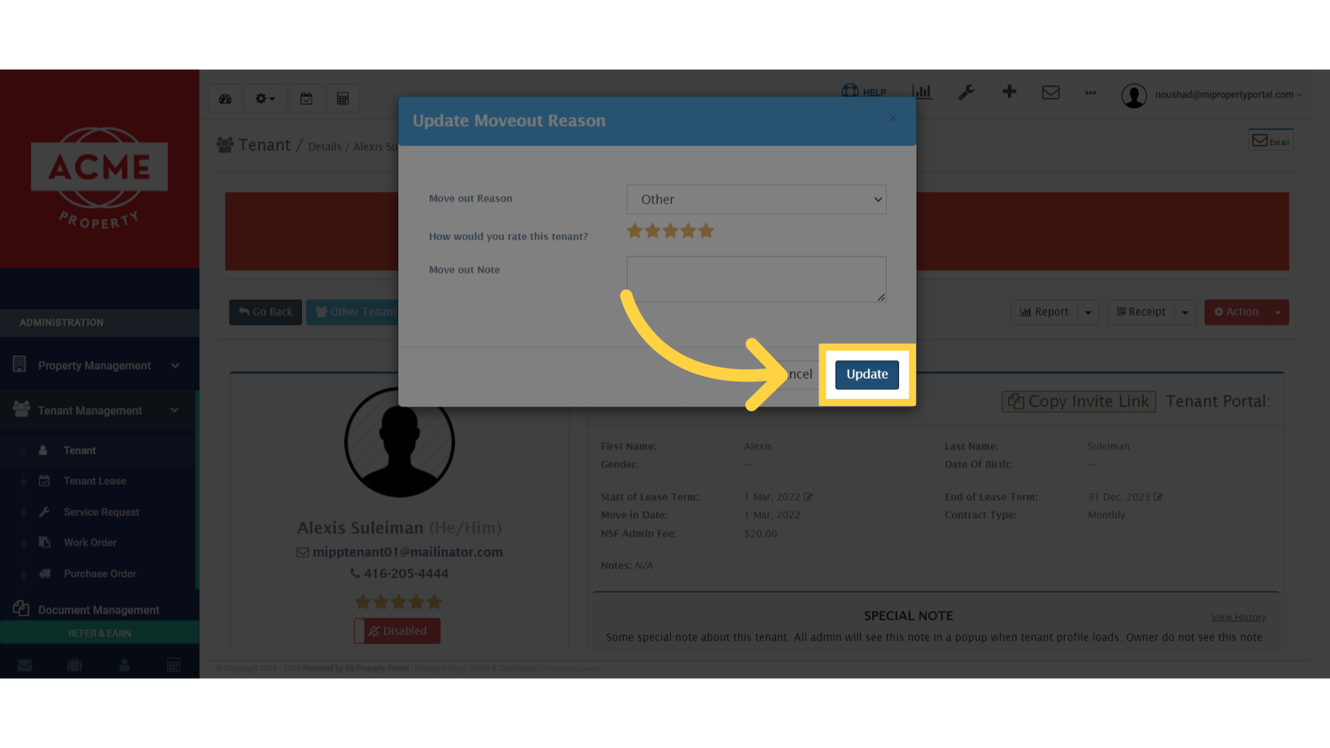 How to Update a Tenant Move Out Note? - Mi Property Portal Help Center