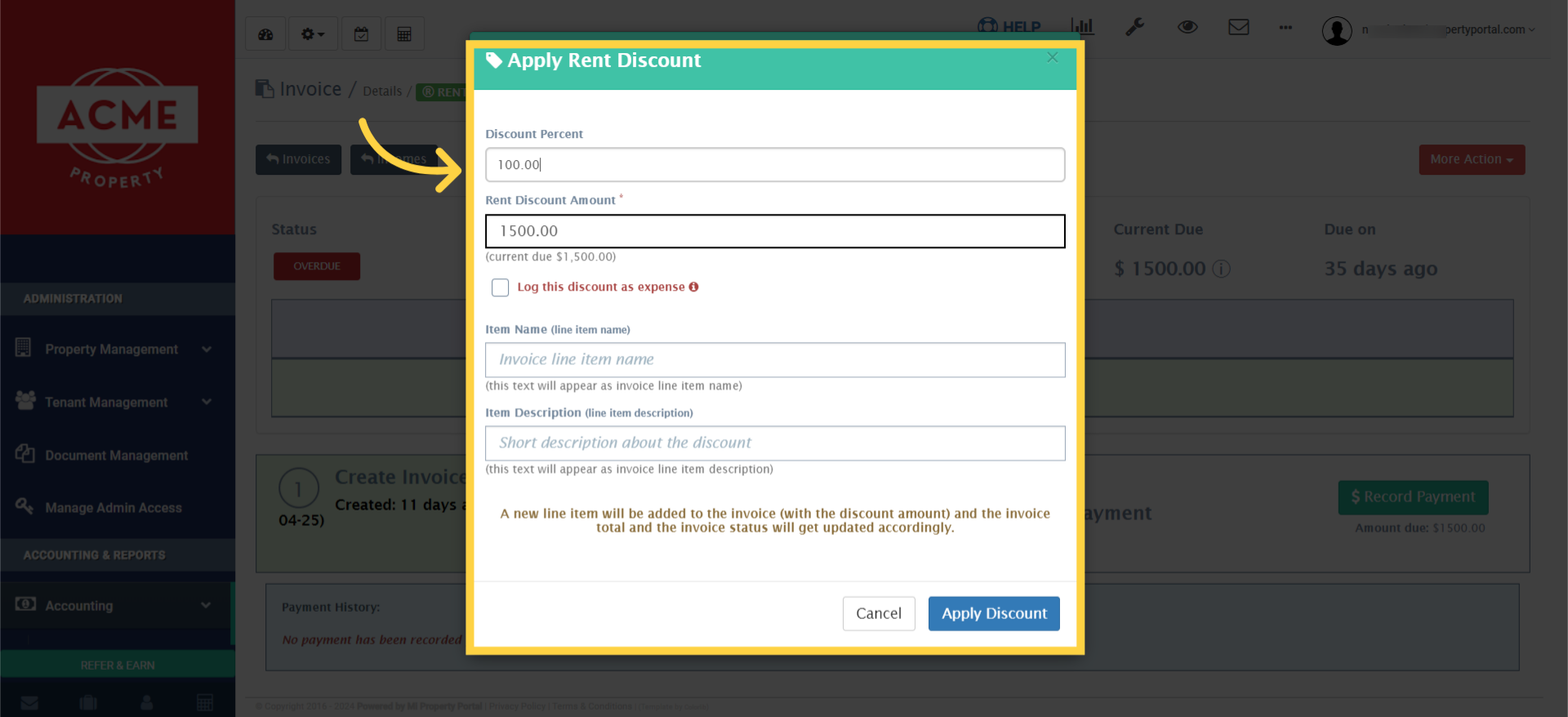How to Apply Rent Discount on Invoice - Mi Property Portal Help Center