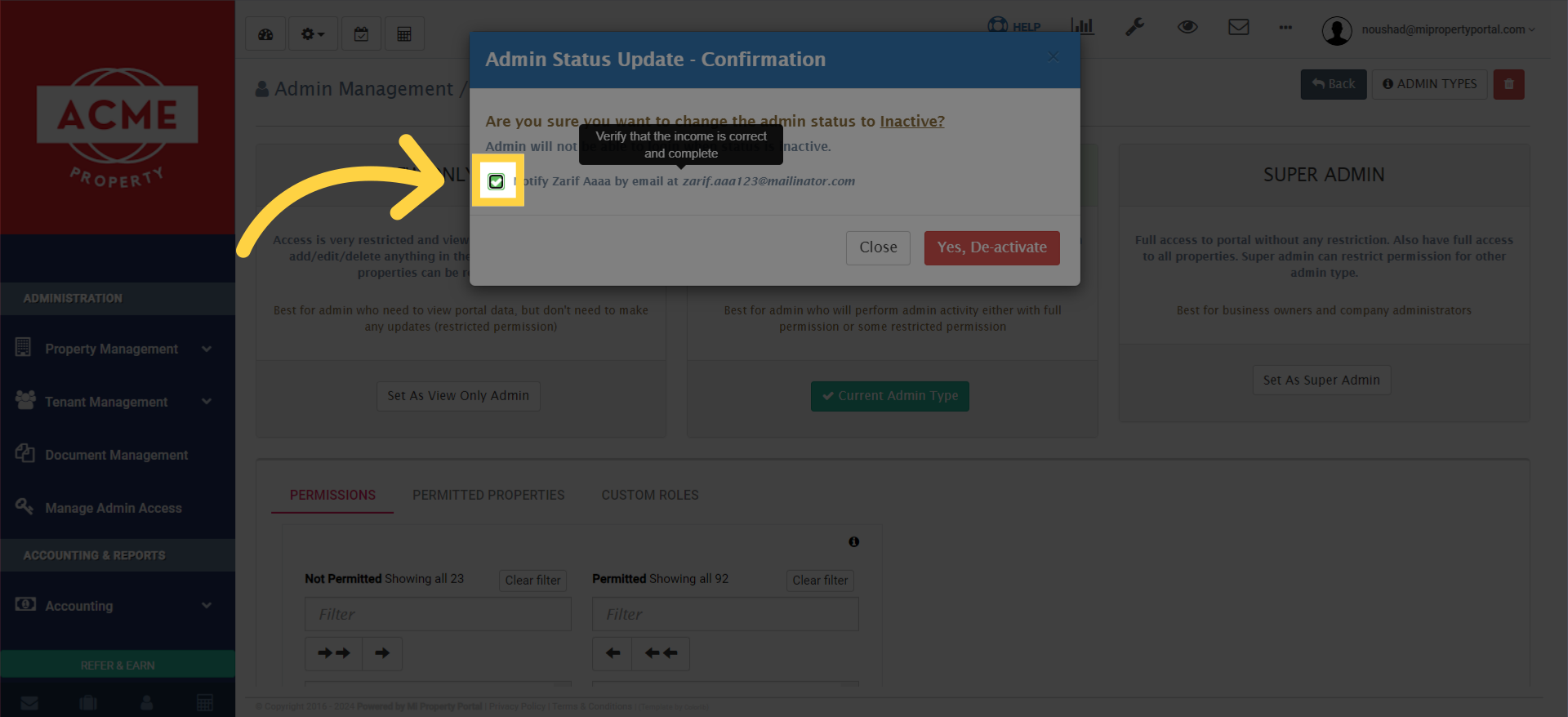 How to Disable Admin Access? - Mi Property Portal Help Center