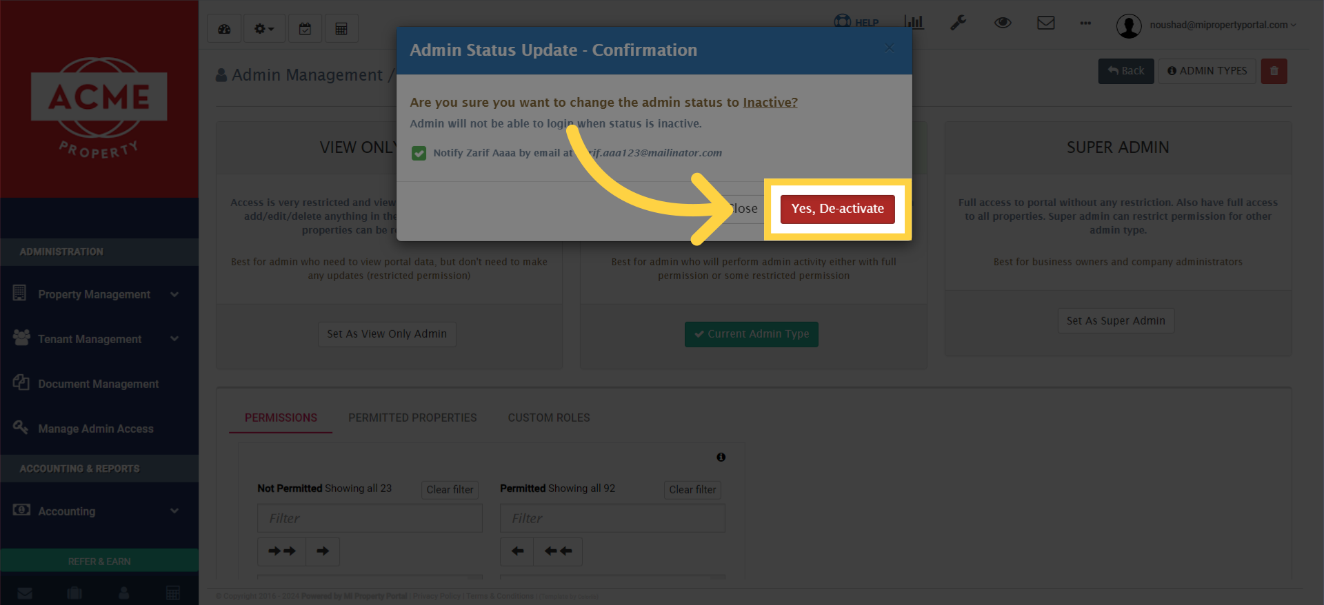 How to Disable Admin Access? - Mi Property Portal Help Center