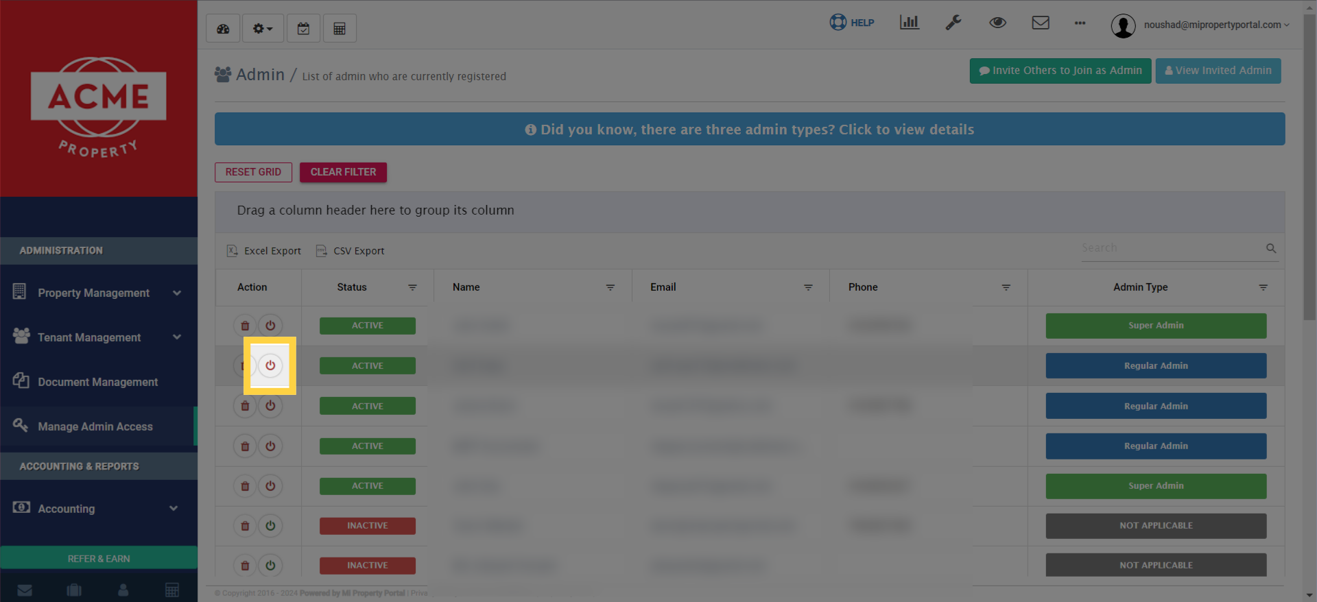 How to Disable Admin Access? - Mi Property Portal Help Center