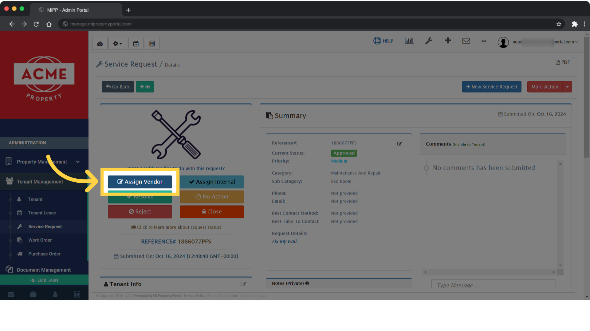How to Assign a Service Request to a Vendor? - Mi Property Portal Help ...