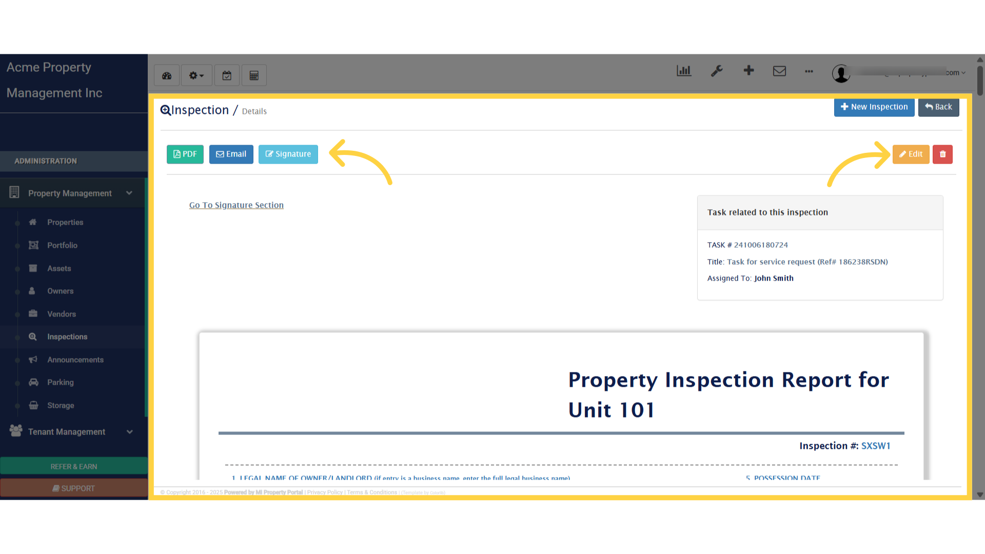 How do I Access the Inspection Report within the tenant management ...