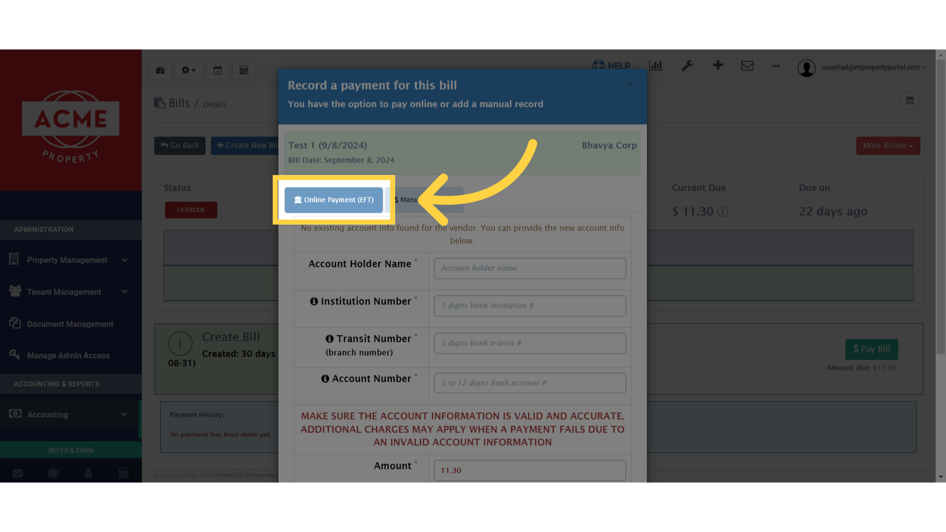 How to Record a Bill Payment? - Mi Property Portal Help Center