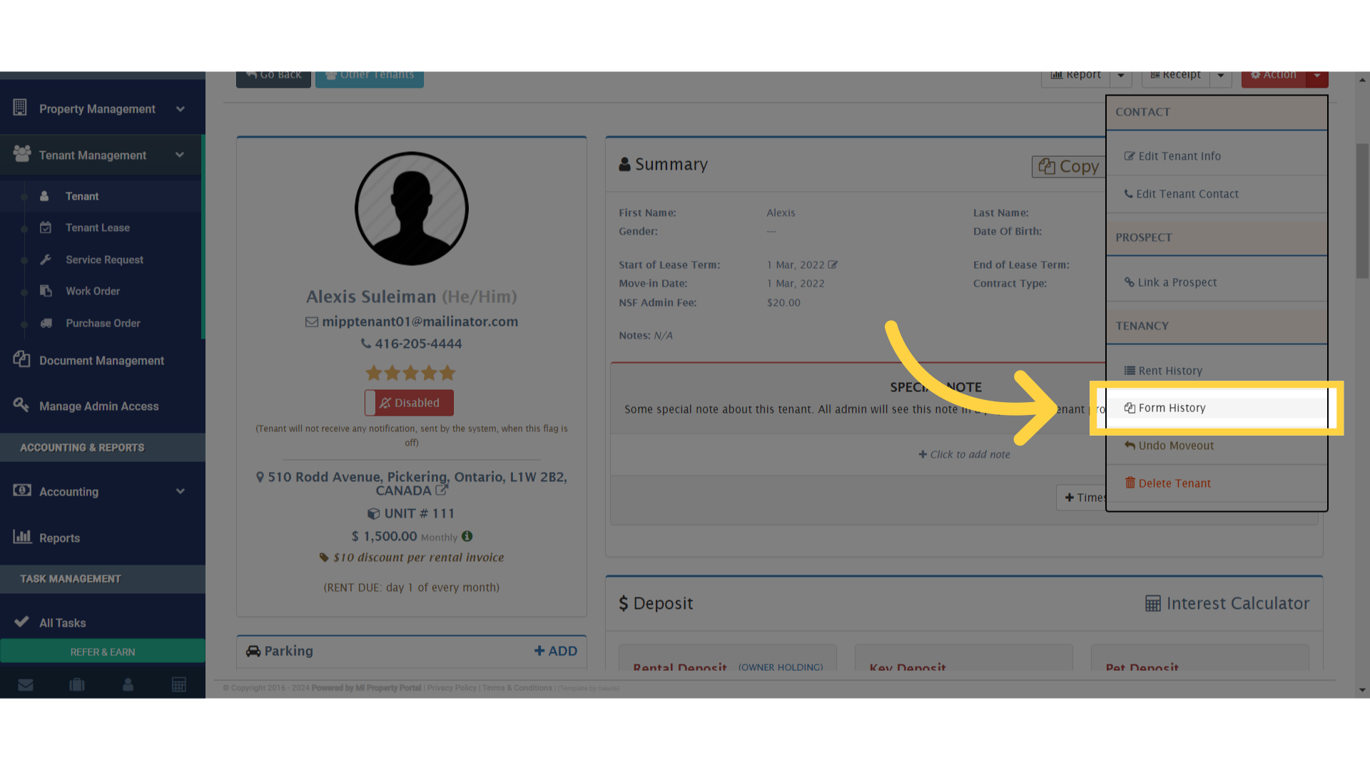 How to View the Form History of the Moved Out Tenant? - Mi Property ...