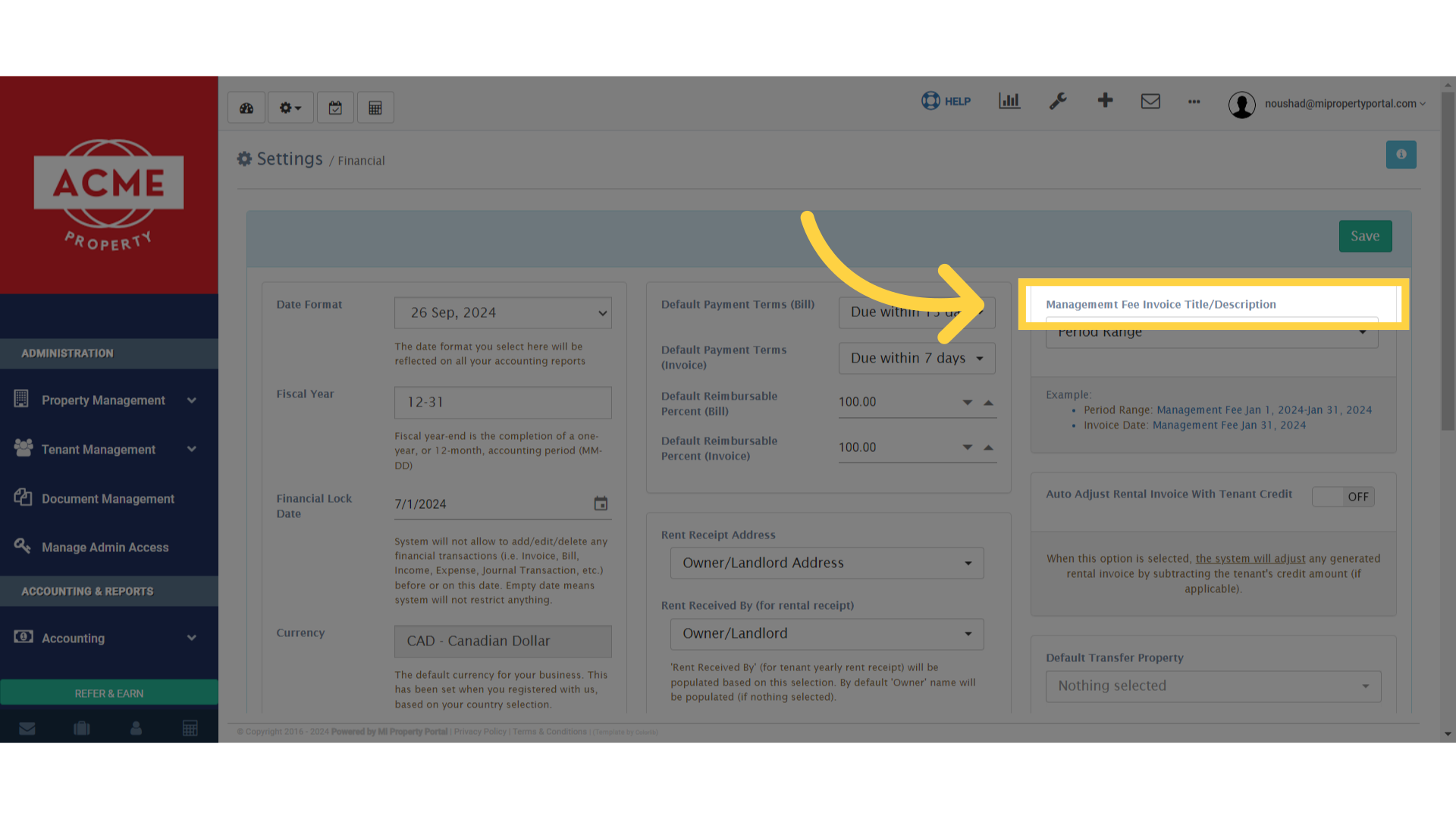 How to set management Fee Invoice Title/Description? - Mi Property ...