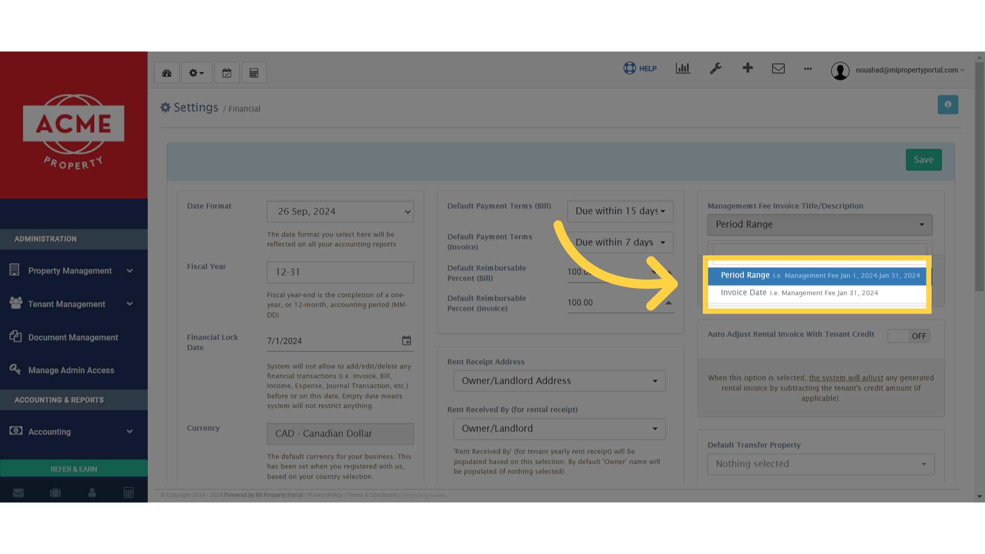 How to set management Fee Invoice Title/Description? - Mi Property Portal Help Center