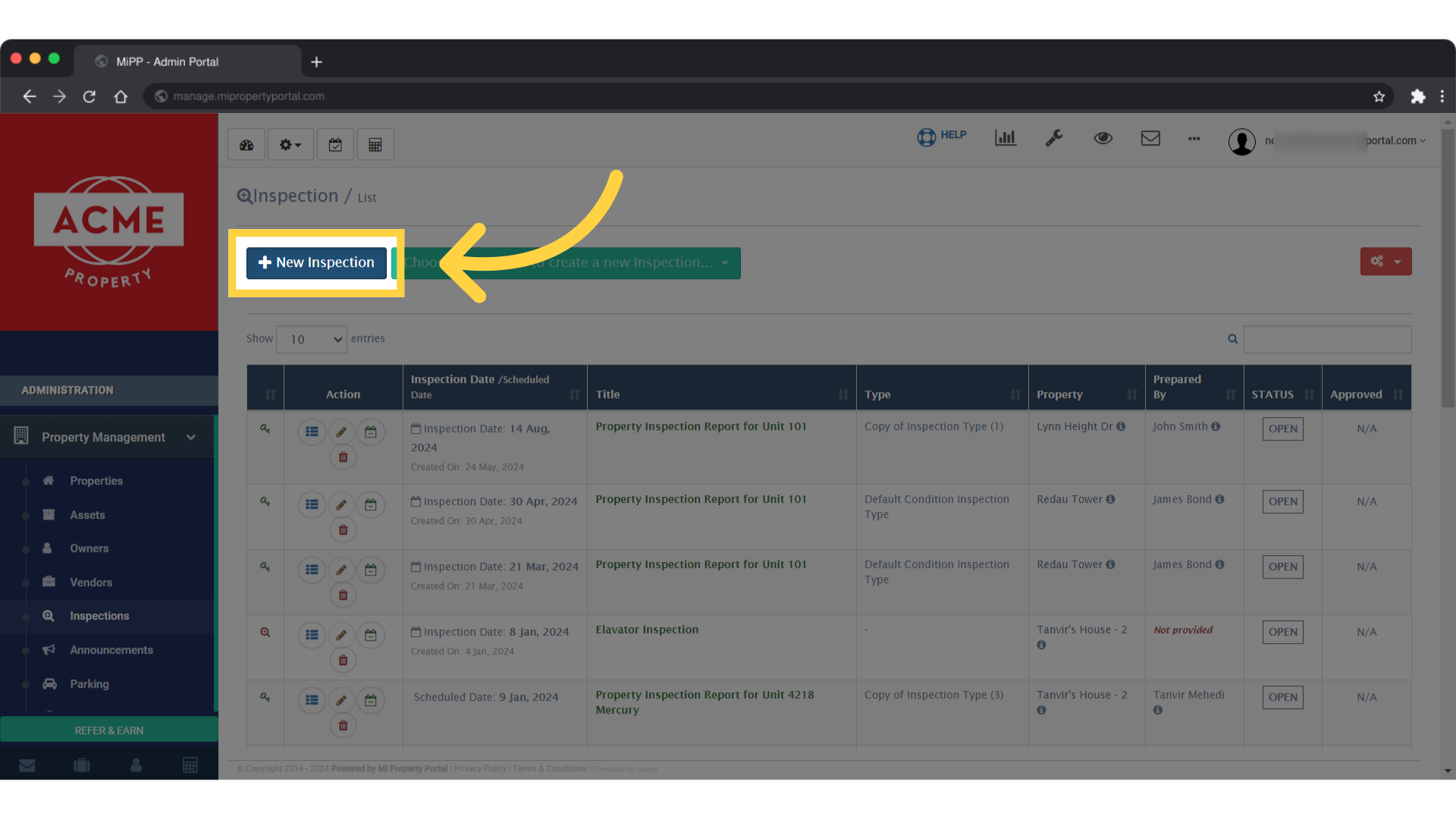 How to Create Inspection (Different Types)? - Mi Property Portal Help ...