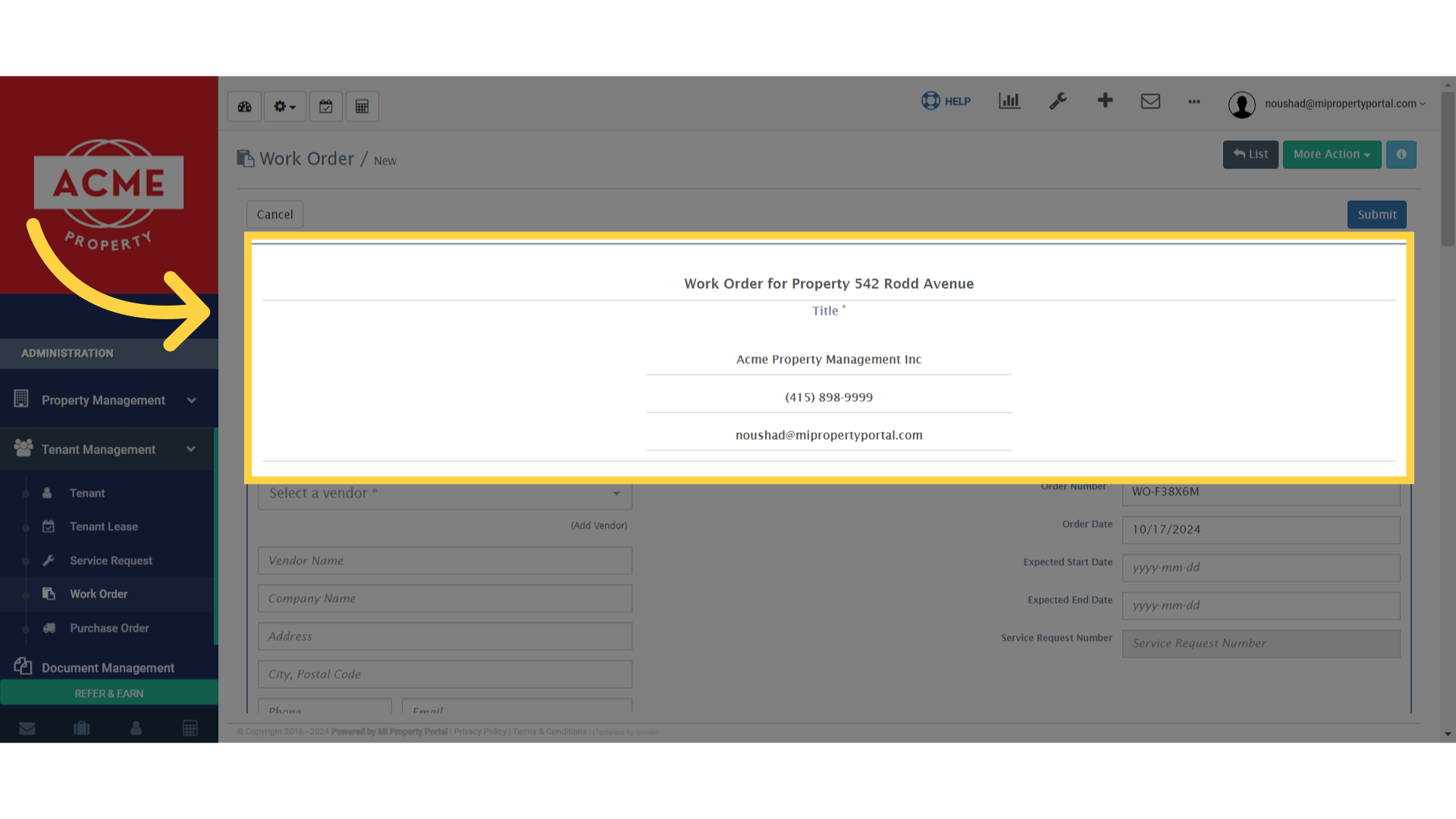 How to Create a Work Order from the Property List Page? - Mi Property ...