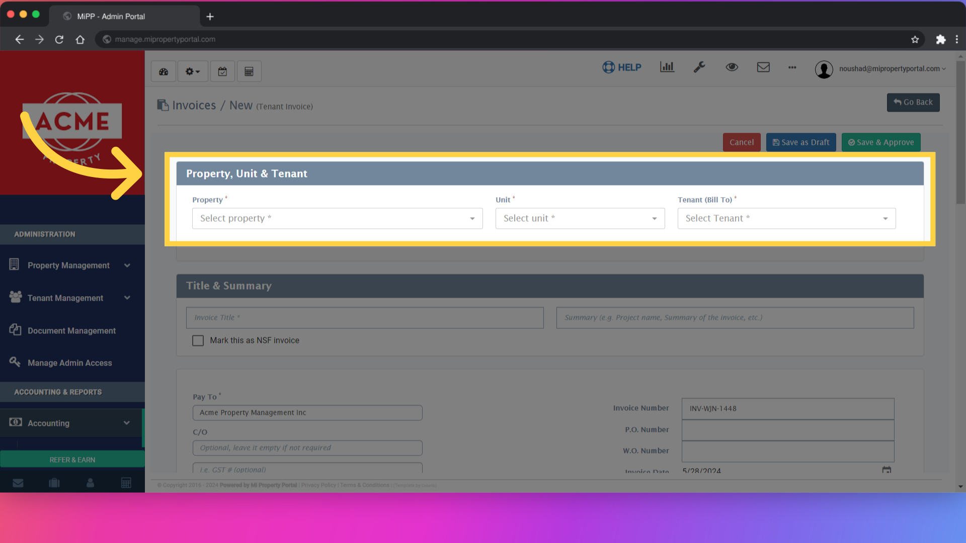 How to create a Tenant Invoice? - Mi Property Portal Help Center