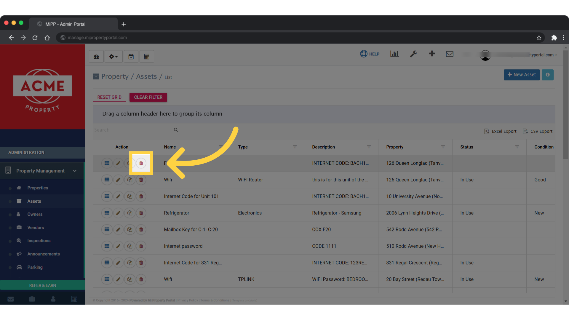 How to Delete An Asset? - Mi Property Portal Help Center