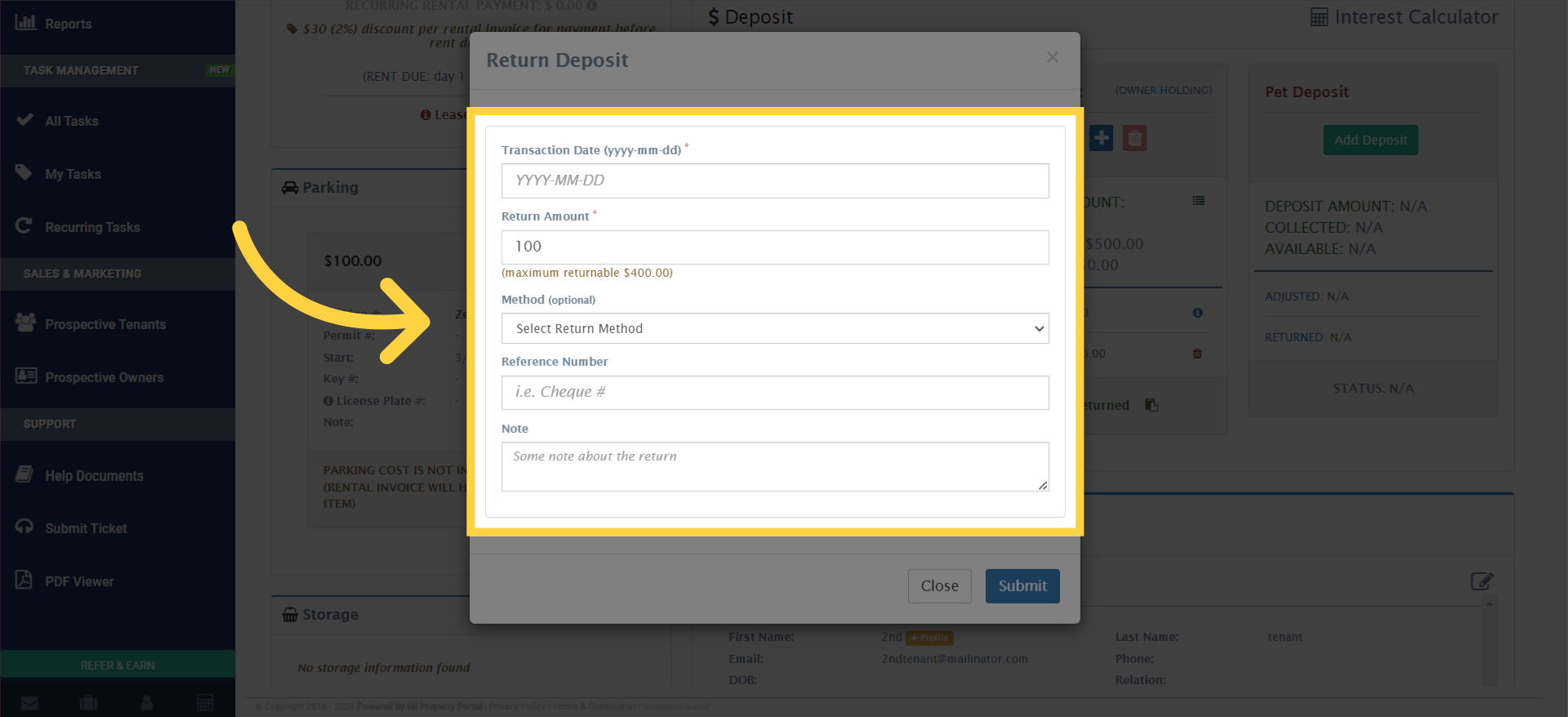 How to Refund a Tenant Deposit? - Mi Property Portal Help Center
