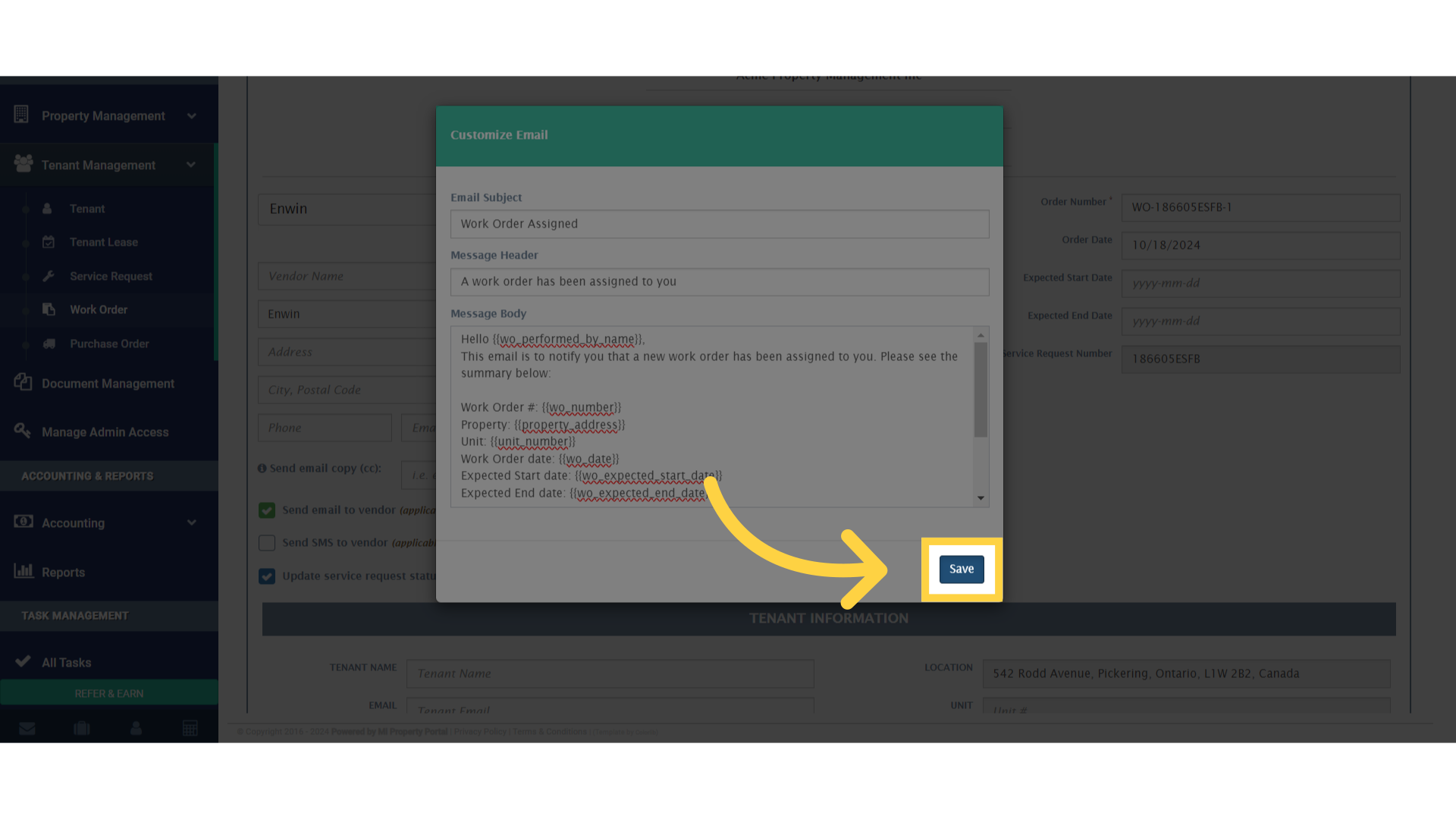 How to Update the Email Body while creating a Work Order? - Mi Property ...