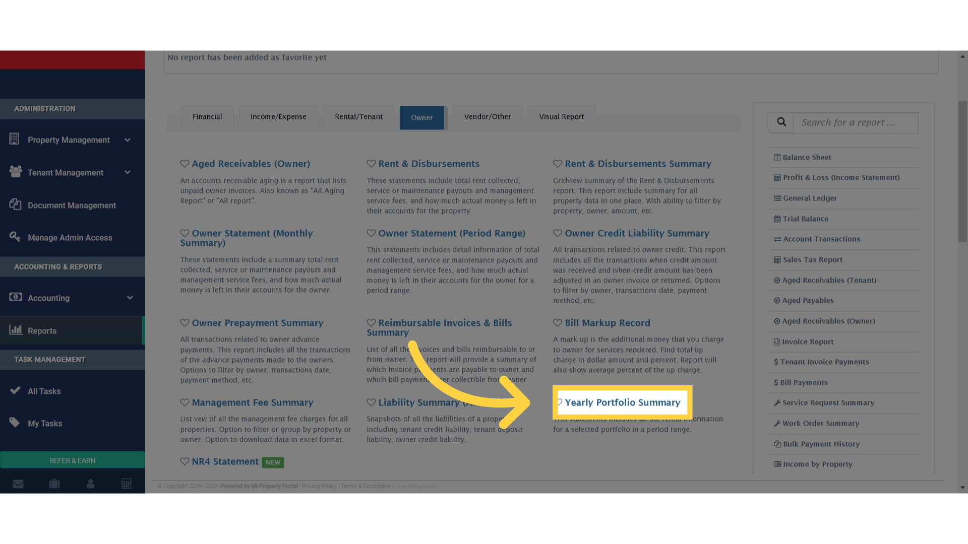 How to Generate Yearly Portfolio Summary Report? - Mi Property Portal Help Center