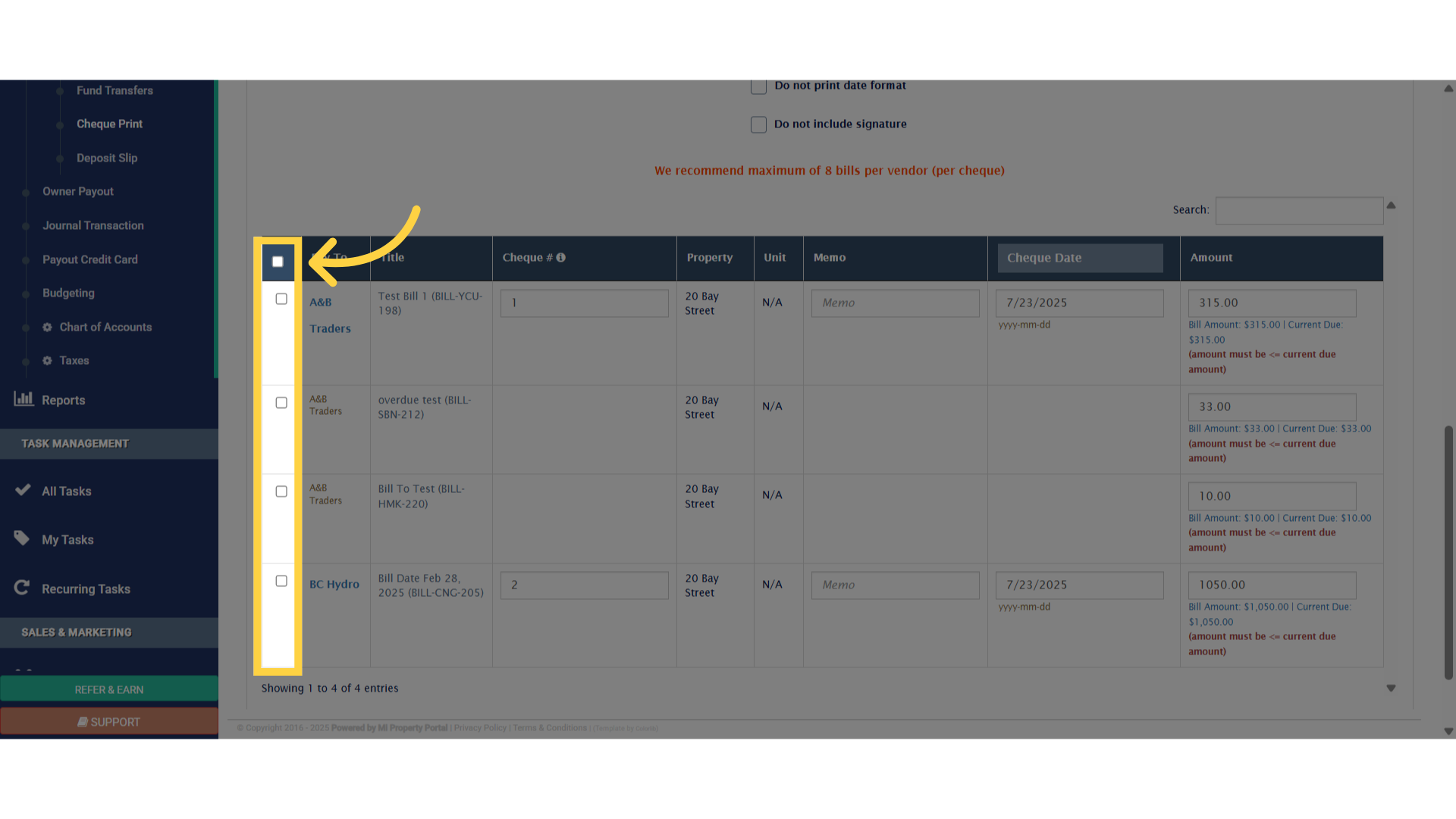 How to Bulk Print Cheques - Mi Property Portal Help Center
