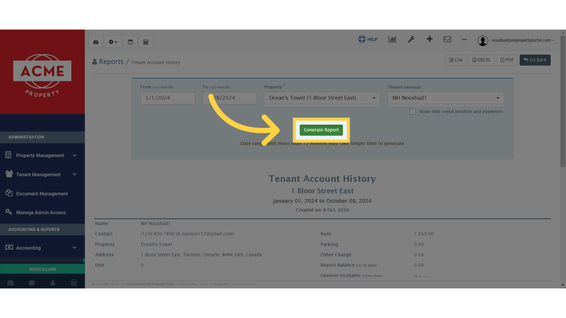 How to Generate Tenant Account History Report? - Mi Property Portal ...