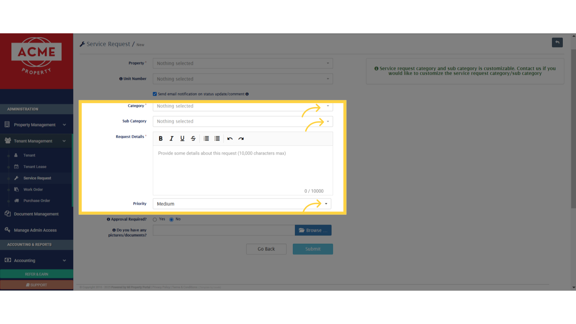 How to Create a Service Request from the Admin Portal? - Mi Property ...