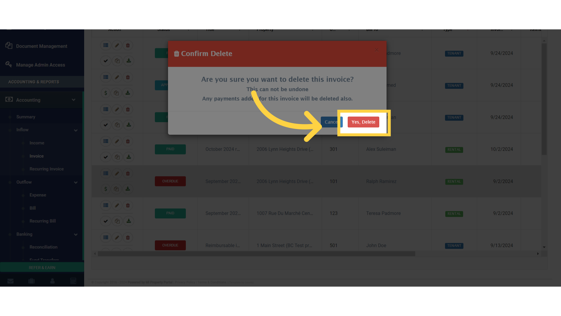 How to Delete an Invoice? - Mi Property Portal Help Center
