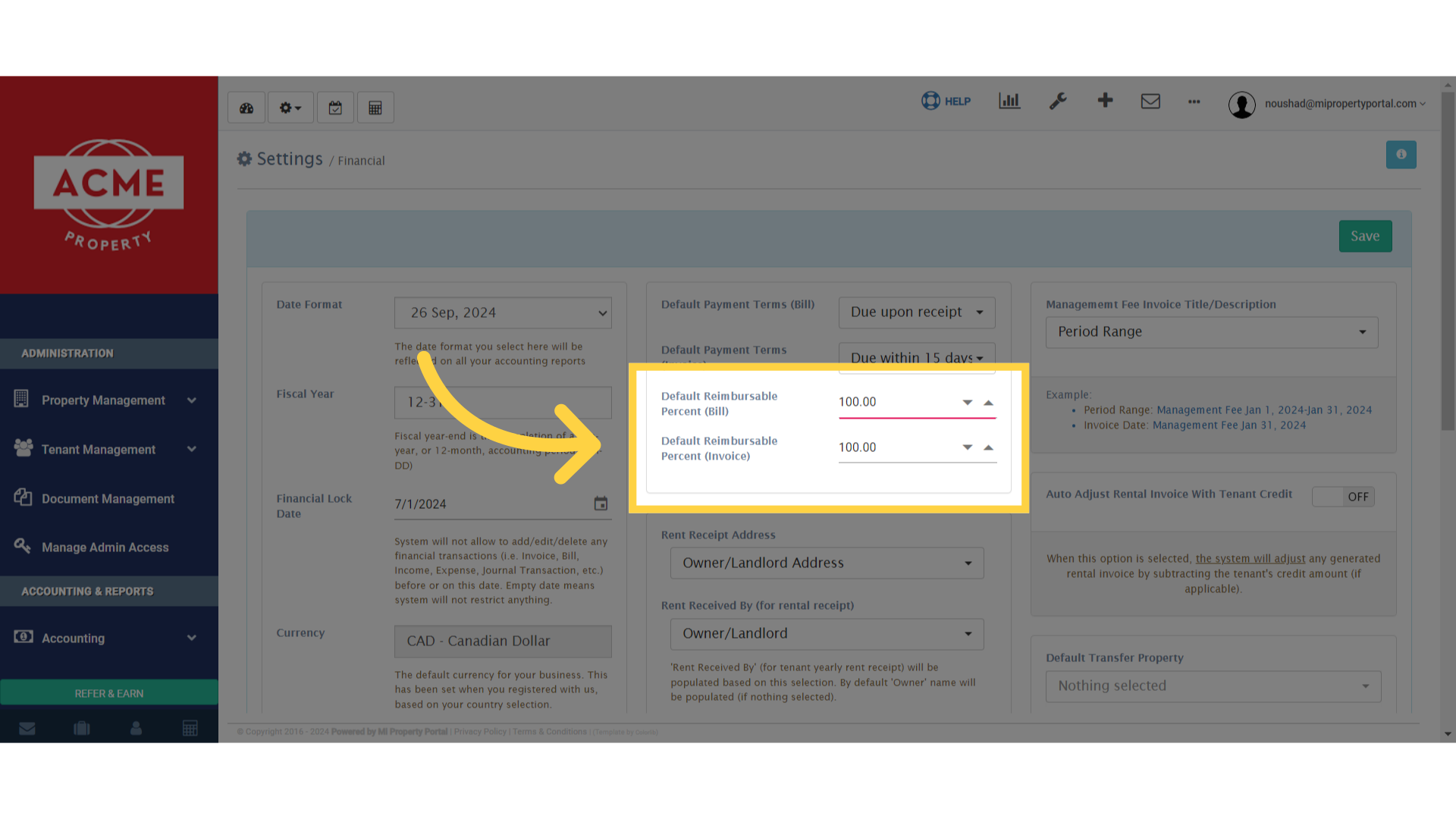 How to set the default reimbursable percentage for Invoices and bills ...