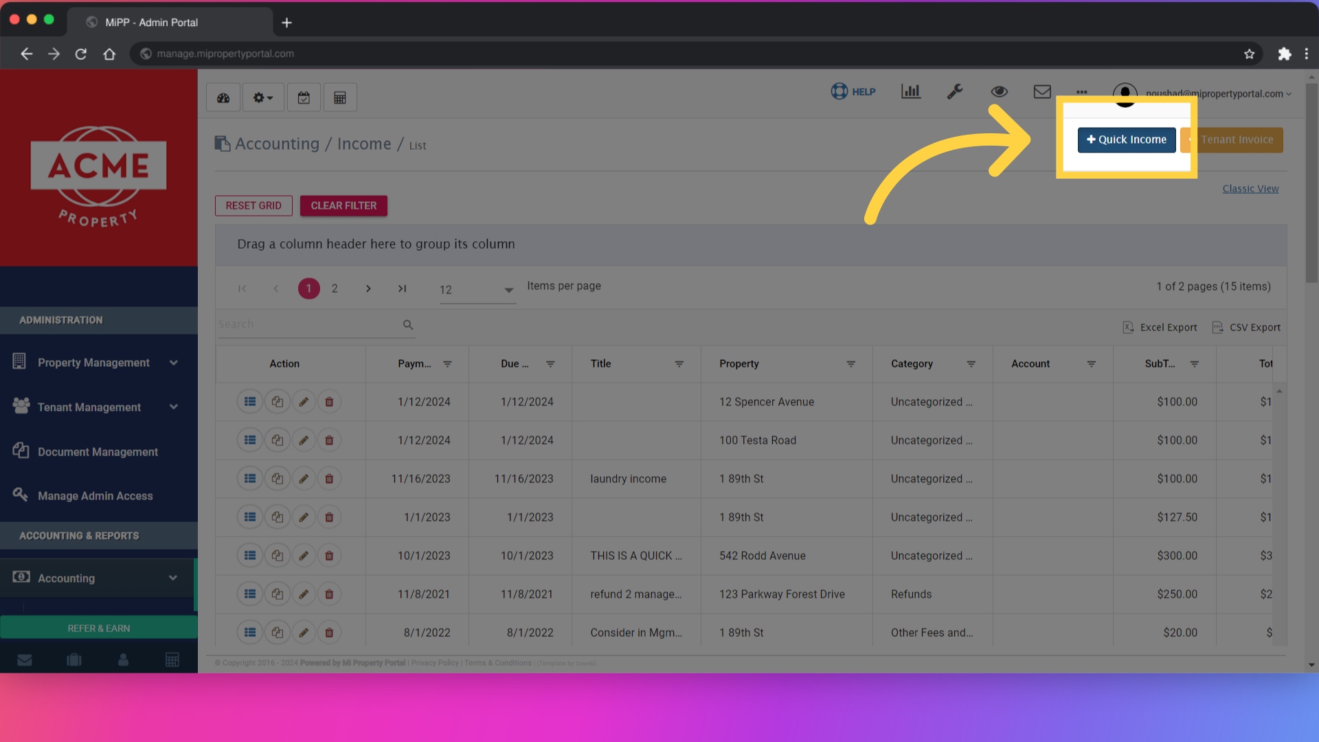 How to add a Quick Income? - Mi Property Portal Help Center