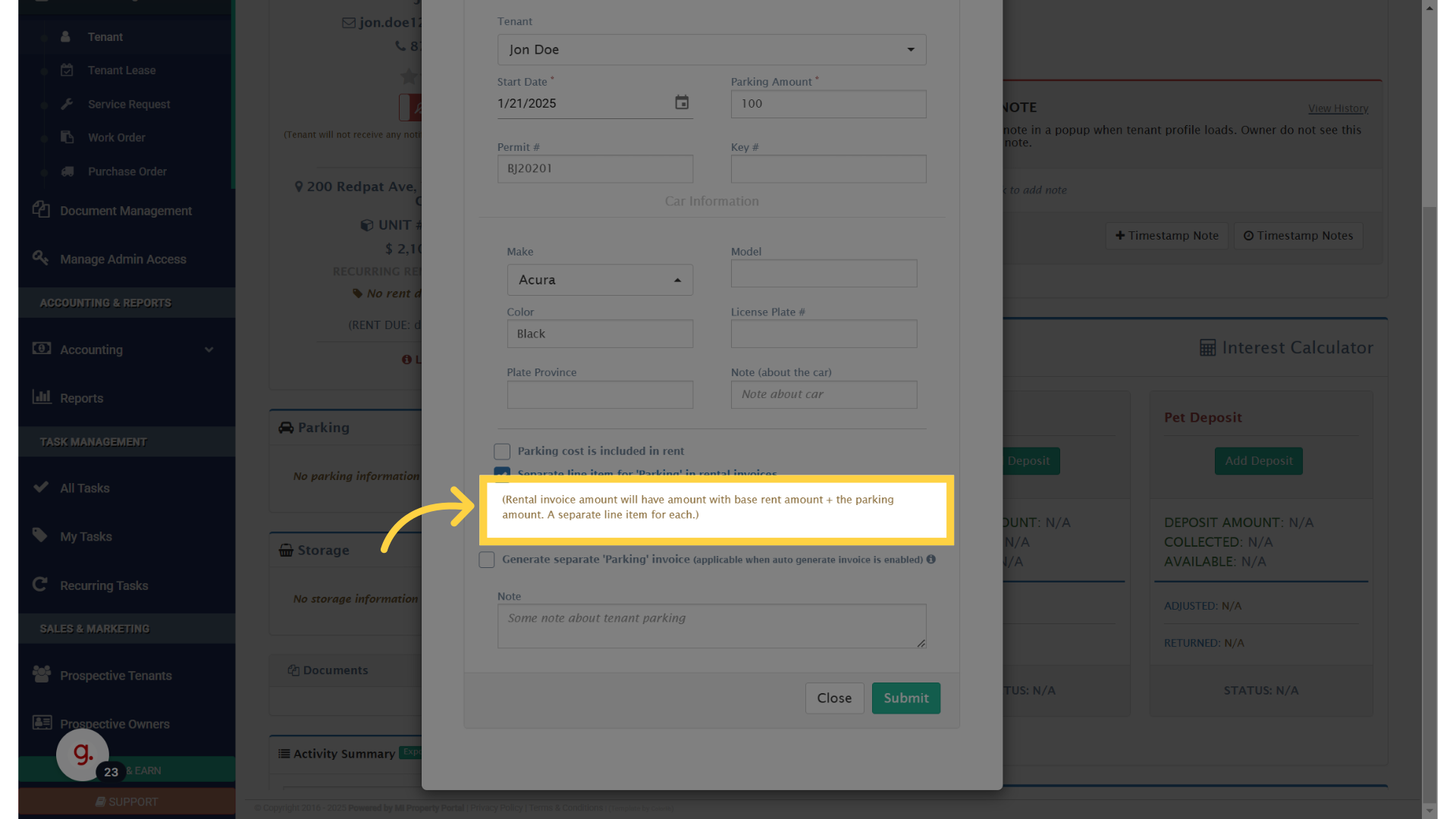 How to add parking in a tenant profile? - Mi Property Portal Help Center