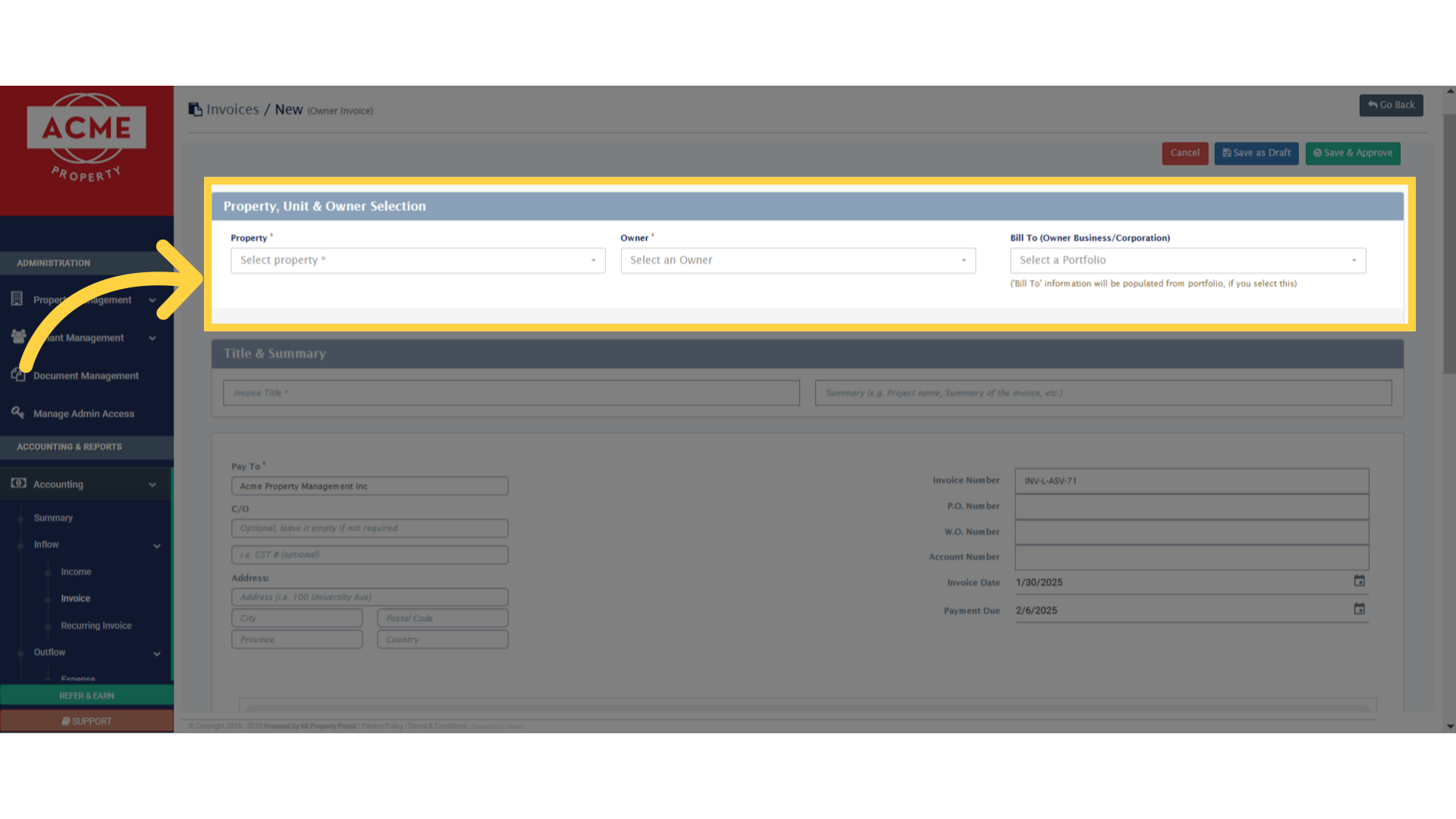 How to create an Owner Invoice? - Mi Property Portal Help Center