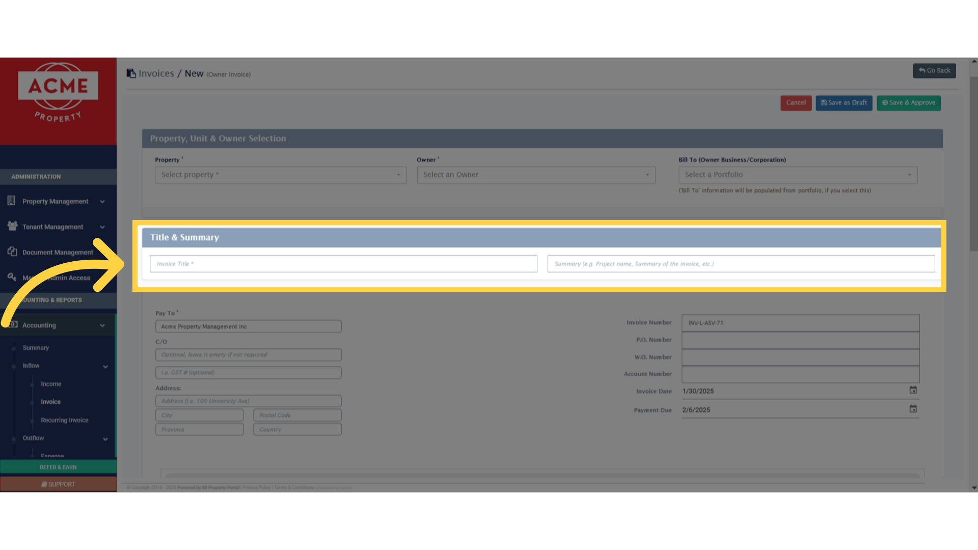 How to create an Owner Invoice? - Mi Property Portal Help Center