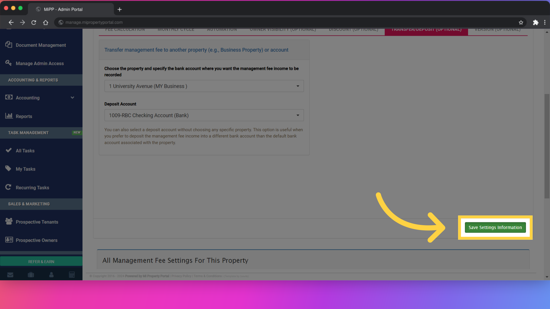 How to Transfer Management Fee to Another Business Property or Account? - Mi Property Portal ...