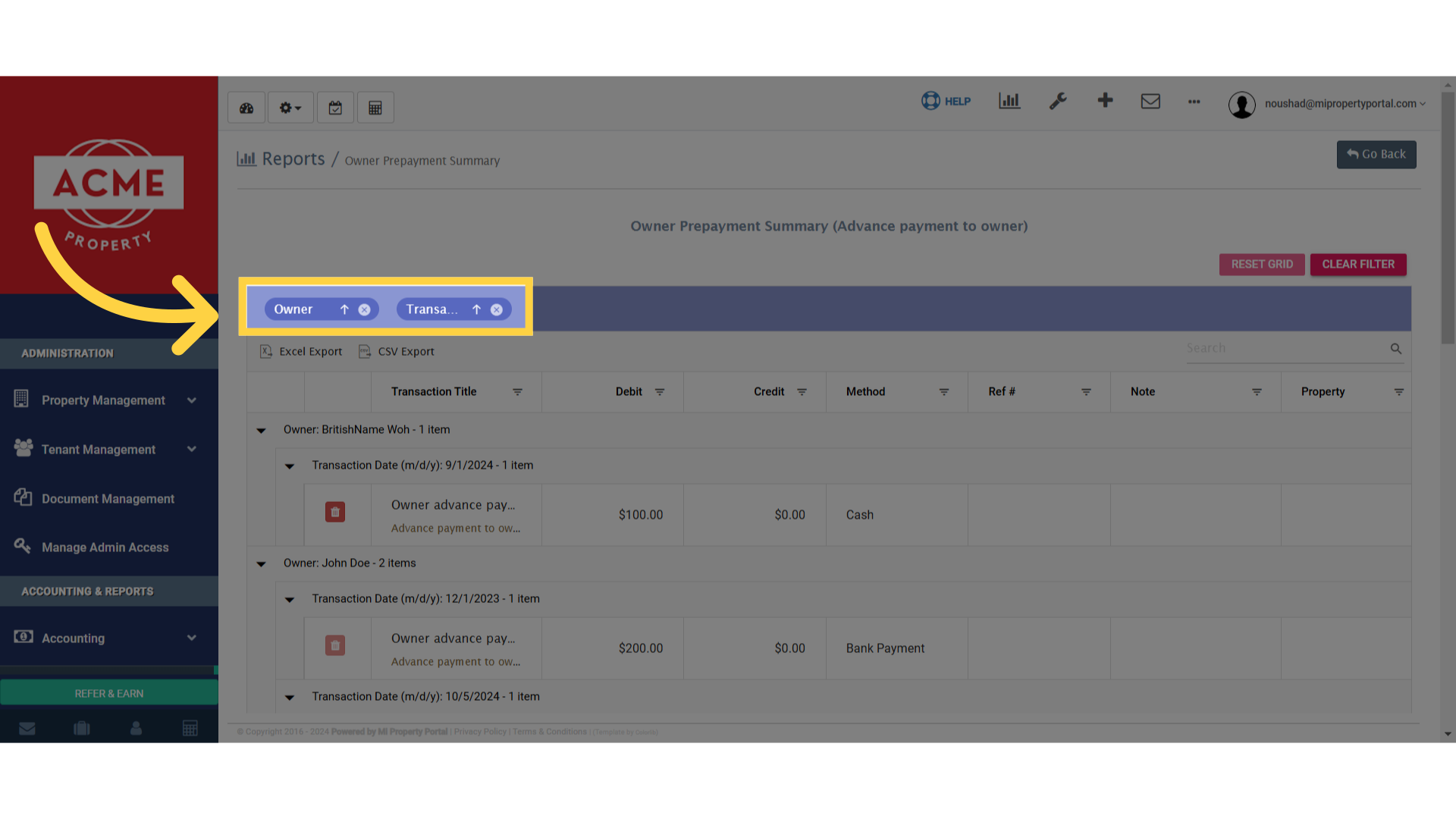 How to Generate Owner Prepayment Summary Report? - Mi Property Portal ...